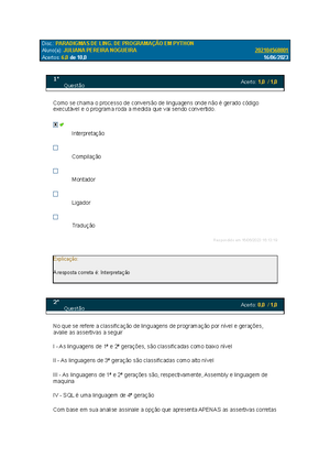 Av - Python -1 - AV PROVA - Paradigmas de linguagens de programação em ...