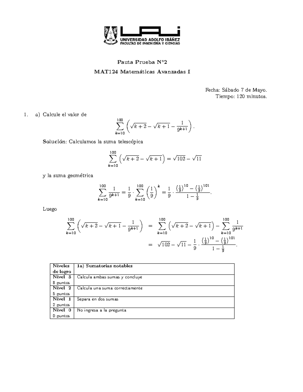 Pauta Prueba 2 MAI 2022-1 - Pauta Prueba N 2 MAT124 Matem ́aticas Avanzadas I Fecha: S ́abado 7 ...