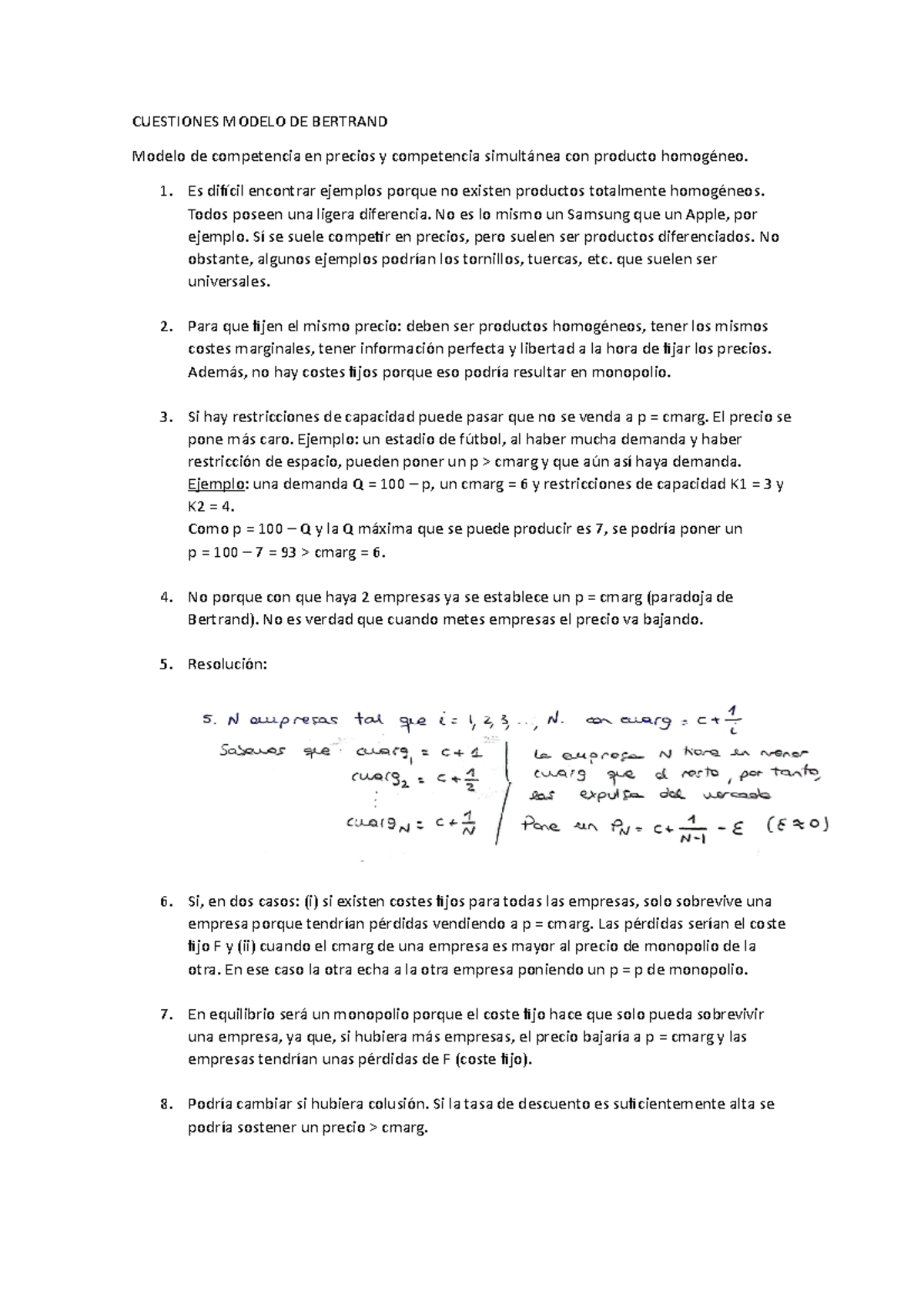 Cuestiones Modelo DE Bertrand - CUESTIONES MODELO DE BERTRAND Modelo de ...