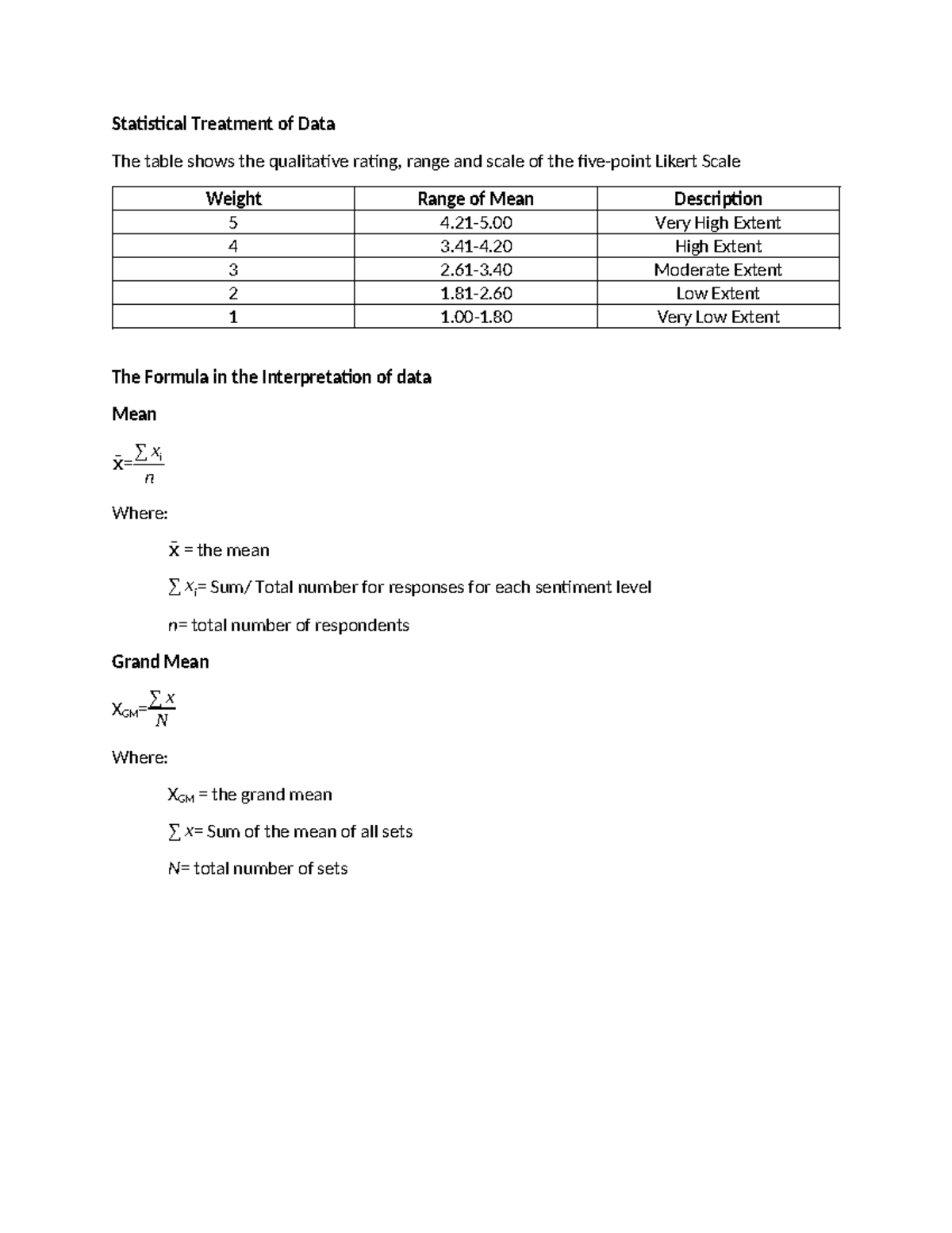 Formula And Statistical Treatment Statistical Treatment Of Data The