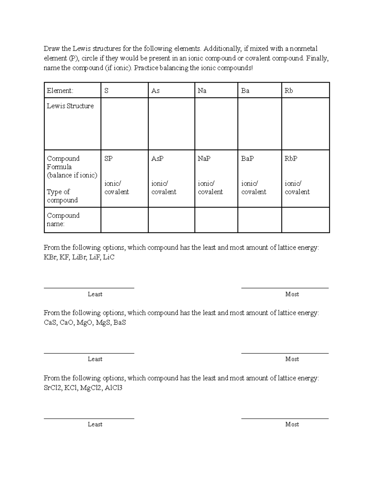 CHEM1040 Mock Exam 4 - Mock exam - Draw the Lewis structures for the ...