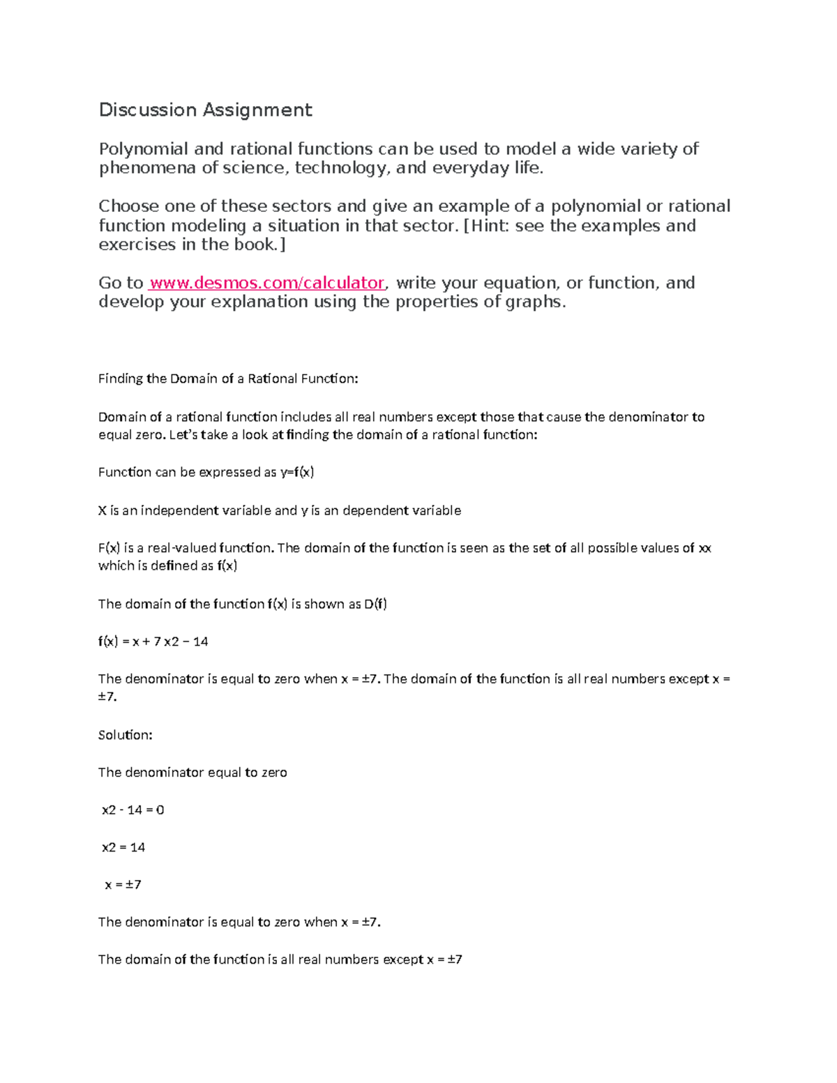 Algebra Discussion Assign Unit 3 - Discussion Assignment Polynomial and rational functions can ...