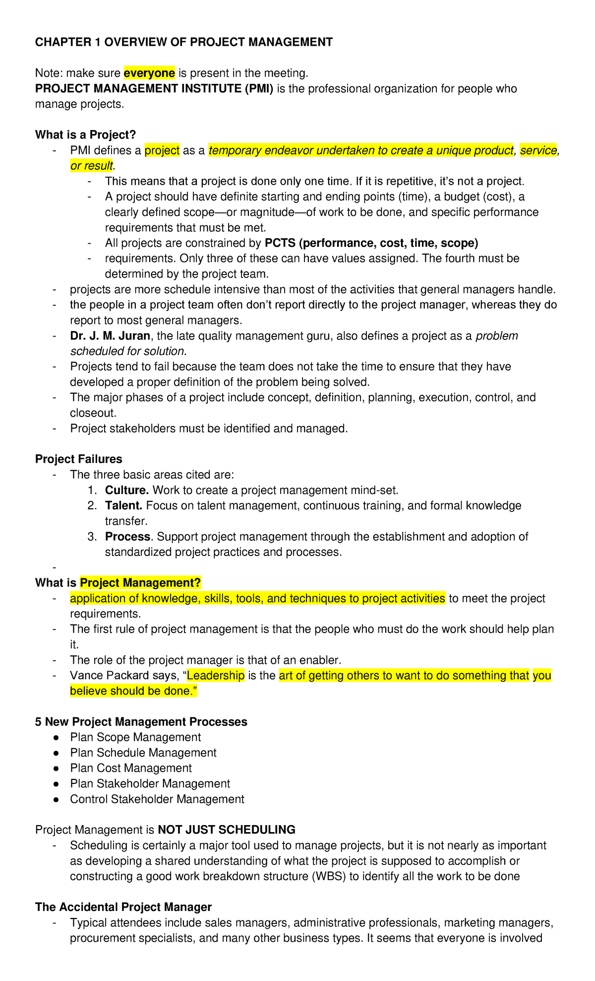 Reviewer Project- Management - CHAPTER 1 OVERVIEW OF PROJECT MANAGEMENT Note: make sure everyone ...