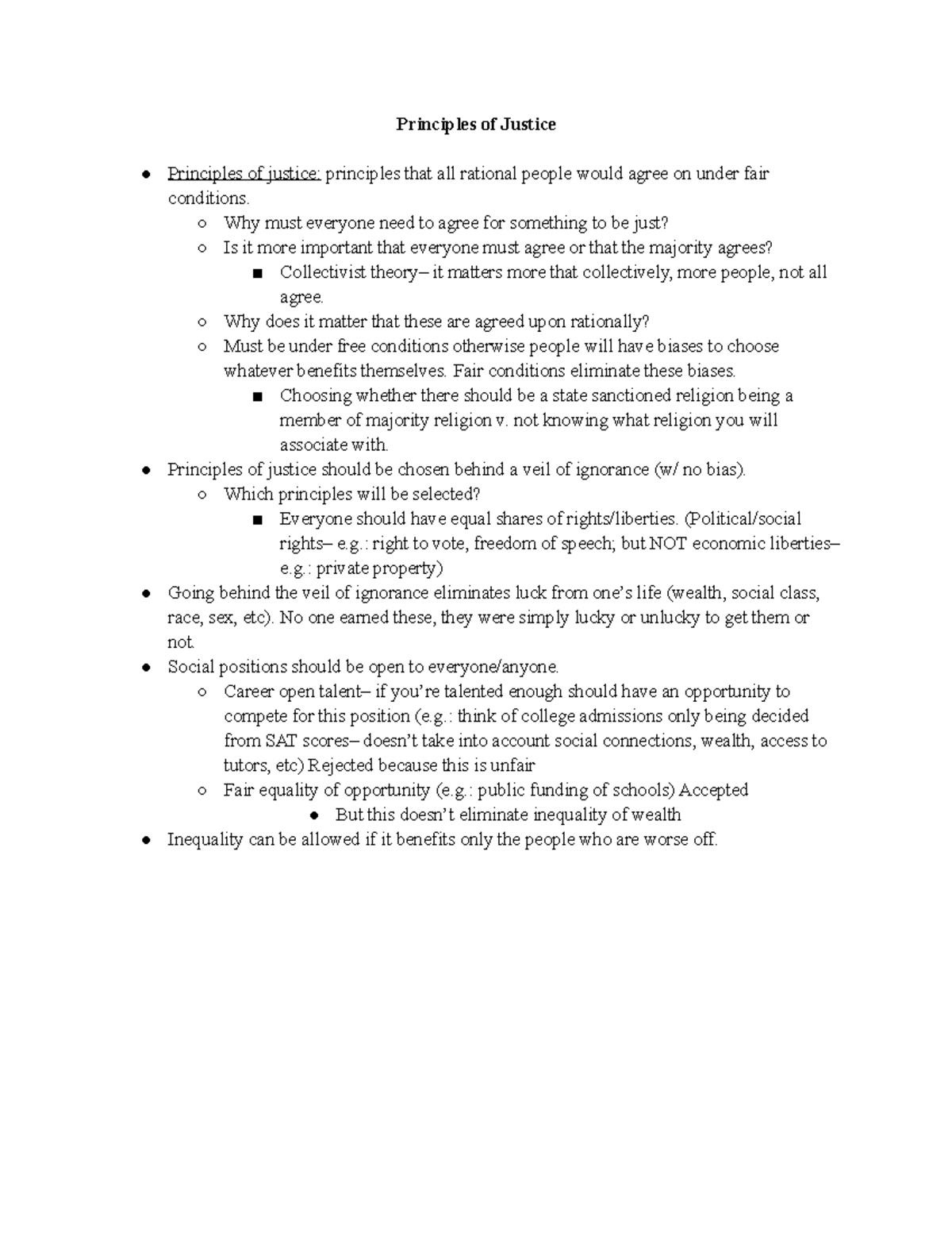 Principles of Justice Class Notes - Principles of Justice Principles of ...