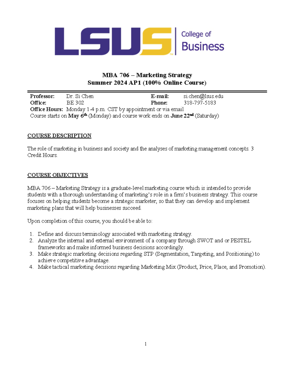 MBA 706-Marketing Strategy Sylabus - MBA 706 – Marketing Strategy ...