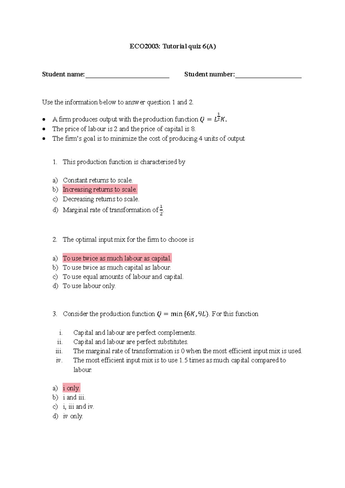 Quiz 6 2024 Memo - ECO2003: Tutorial quiz 6(A) Student name ...