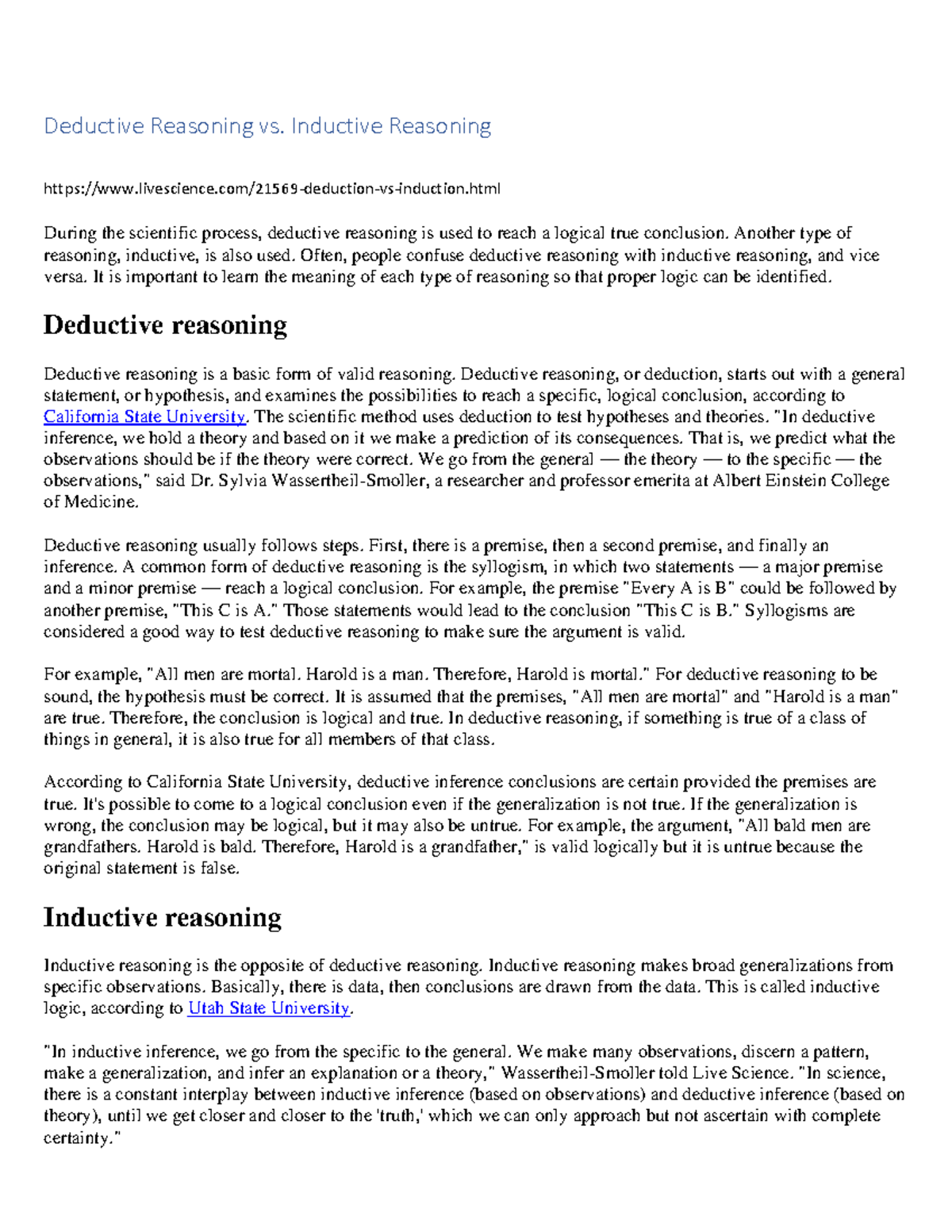 Inductive Deductive reasoning - Deductive Reasoning vs. Inductive Reasoning - Studocu