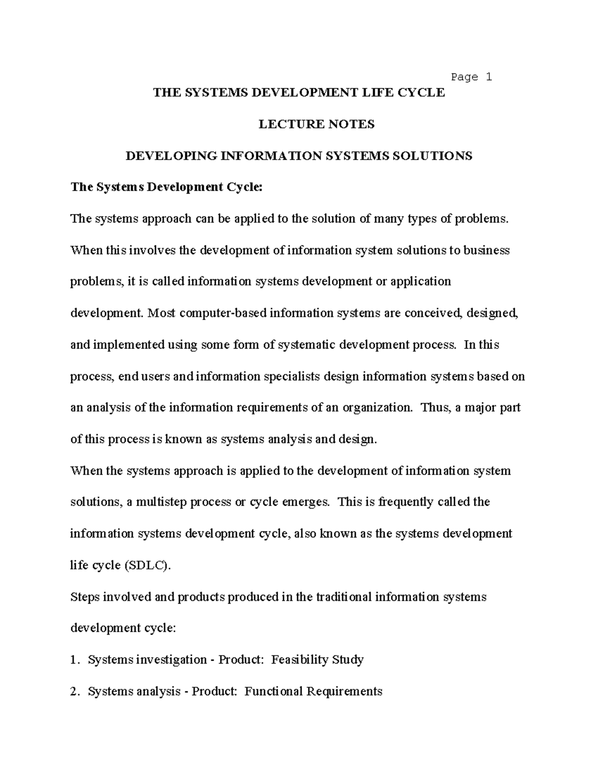 The Systems Development Life Cycle Lectu - THE SYSTEMS DEVELOPMENT LIFE ...
