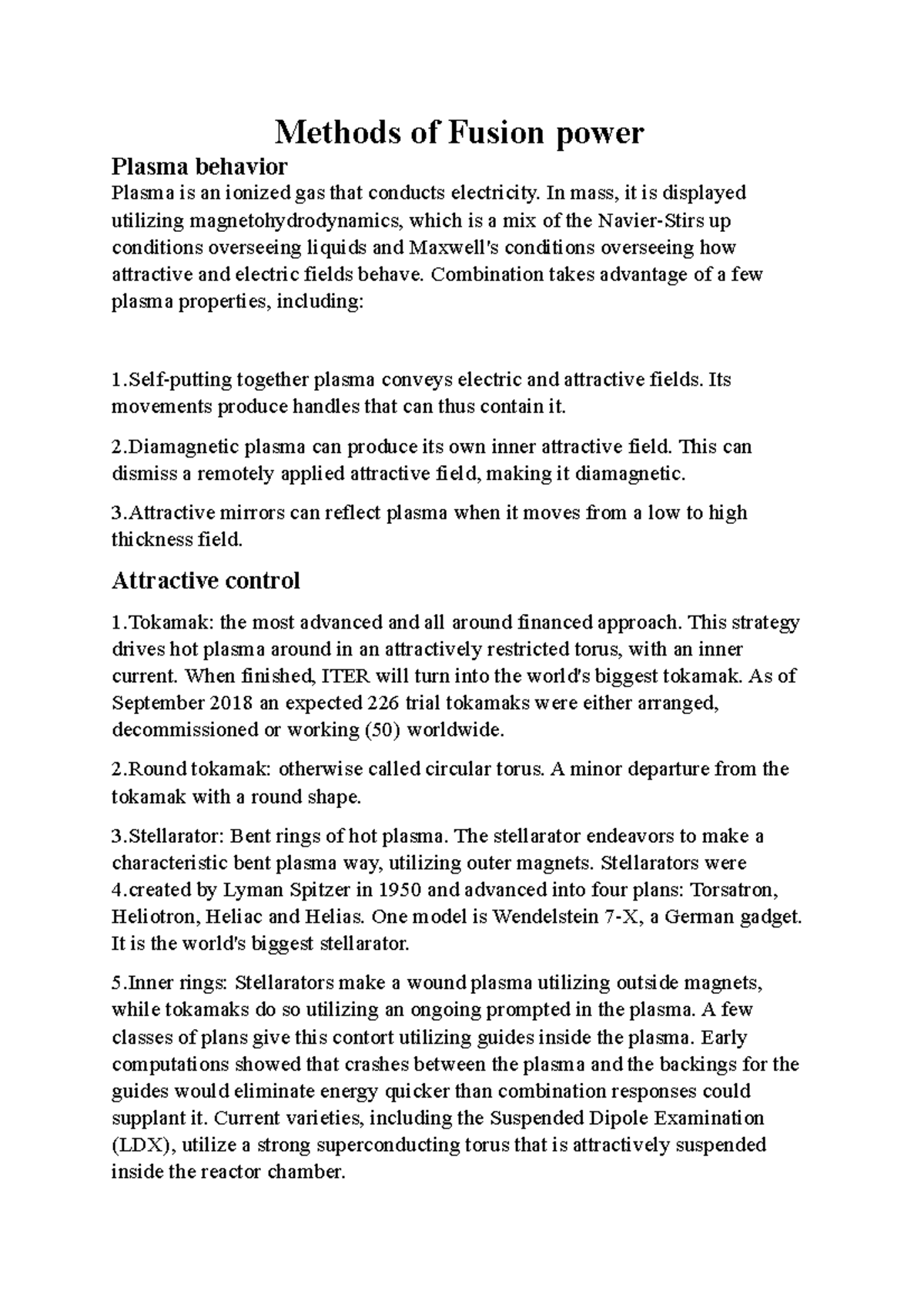 Methods of Fusion power - Methods of Fusion power Plasma behavior ...