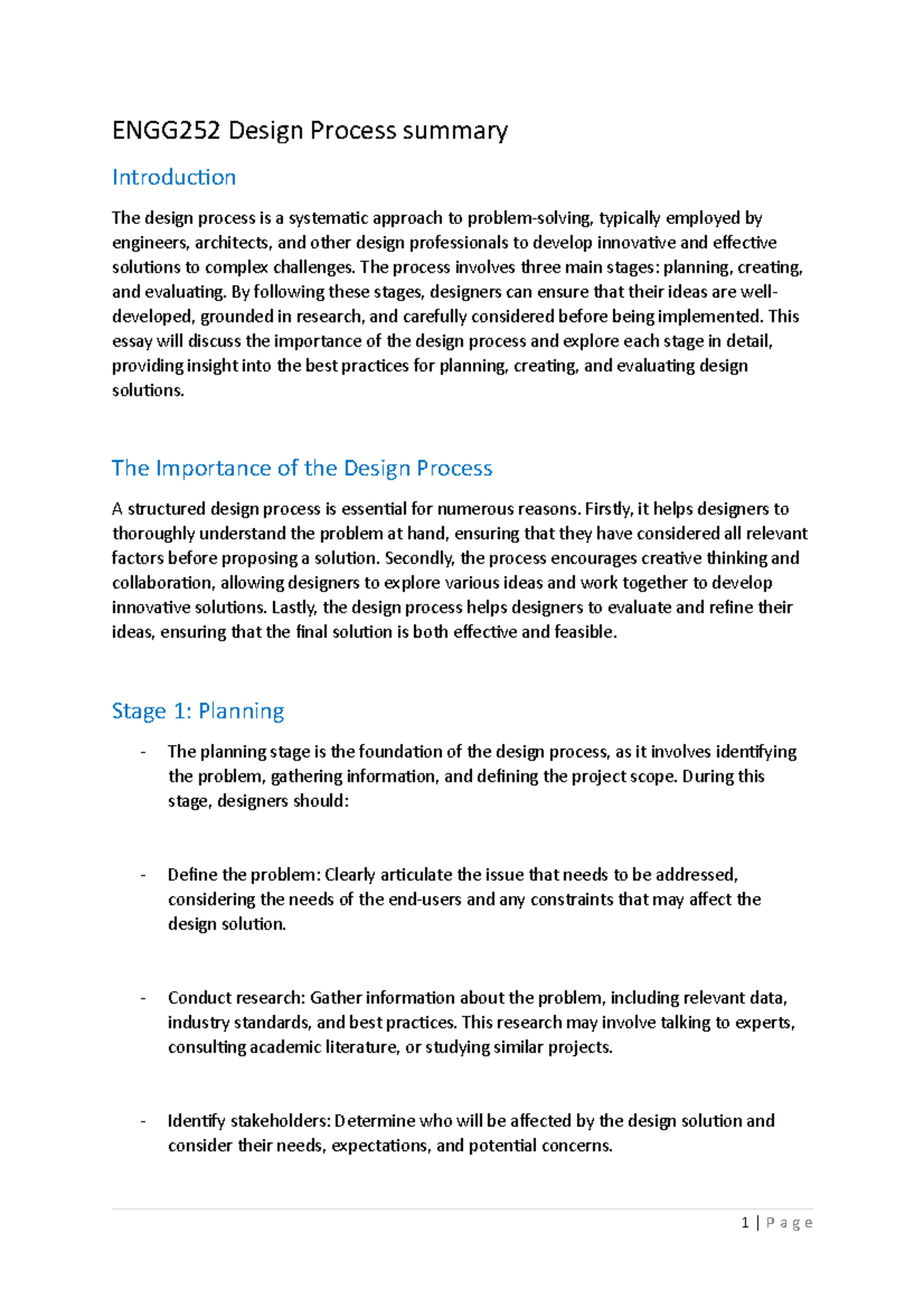 ENGG252 Design Process summary - ENGG252 Design Process summary ...