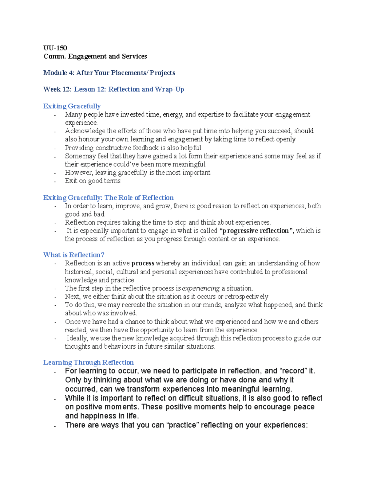 Lesson 12 - notes - UU- Comm. Engagement and Services Module 4: After ...