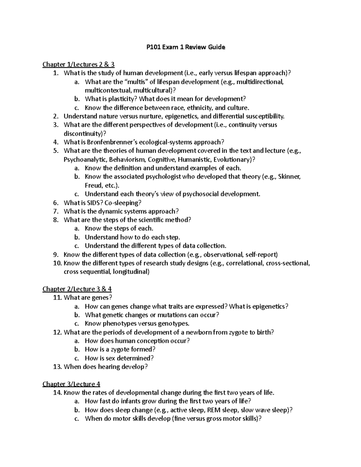 P101 Exam 1 Review - P101 Exam 1 Review Guide Chapter 1/Lectures 2 & 3 ...