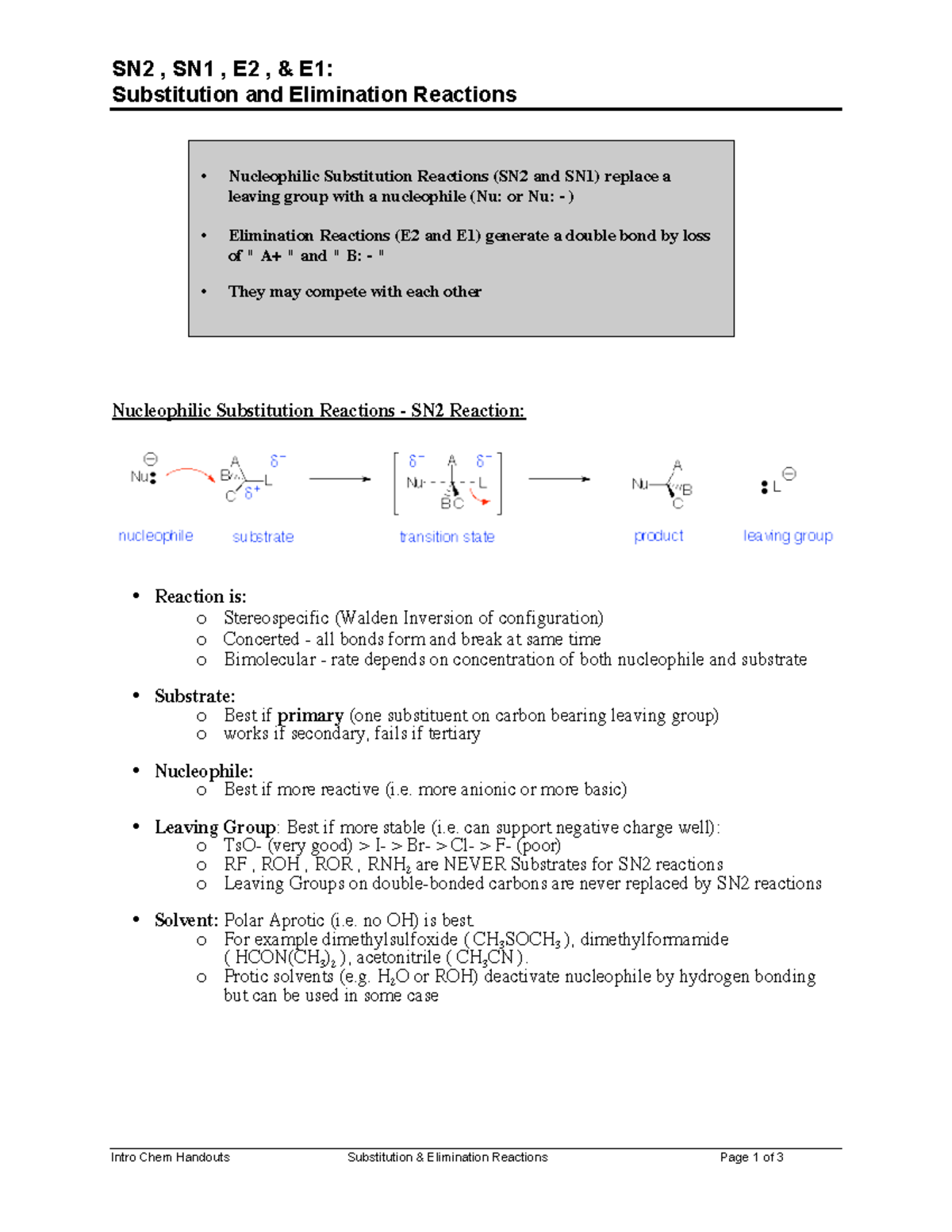 Subsitution and Elimination Notes - Intro Chem Handouts Substitution ...
