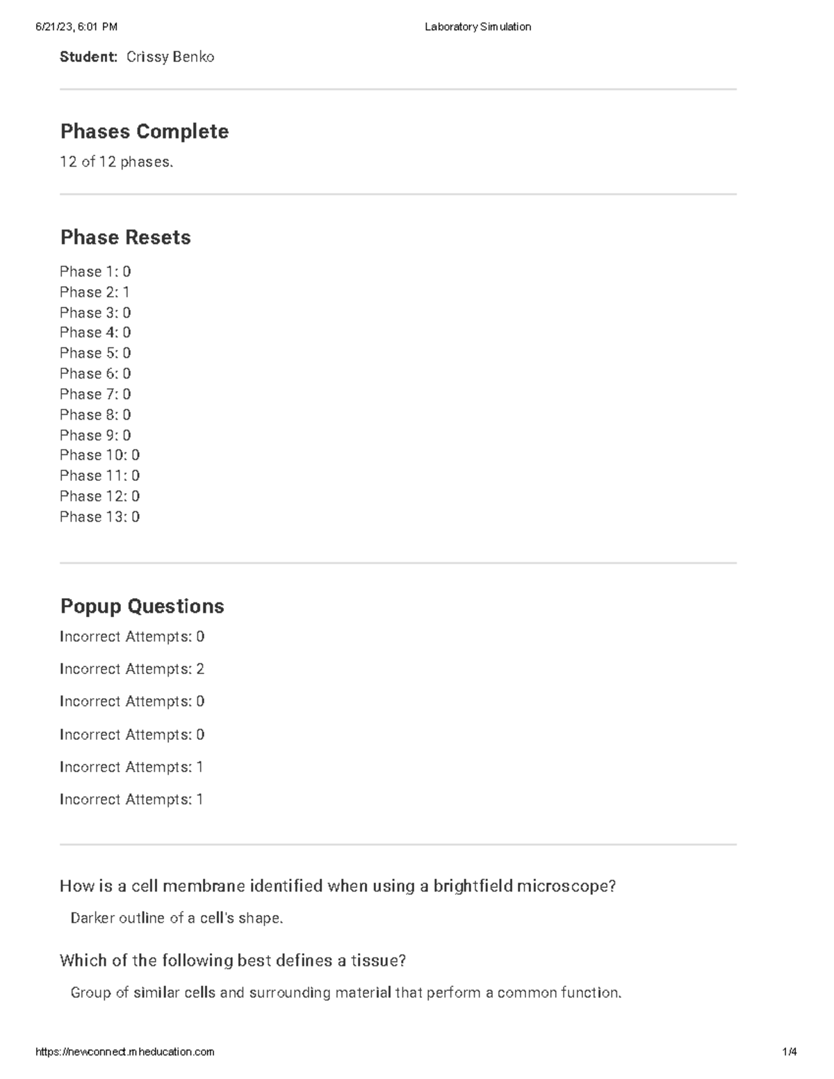 Virtual Epithelial Tissue Lab - Student: Crissy Benko Phases Complete ...