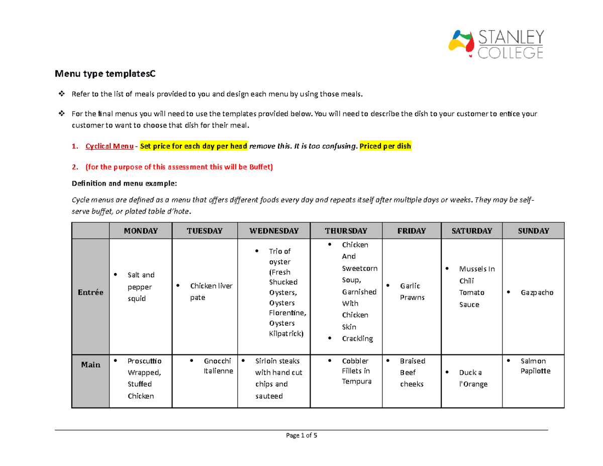 Sithkop 002 A1 - Part B - Menu Type Templates - Menu type templatesC ...