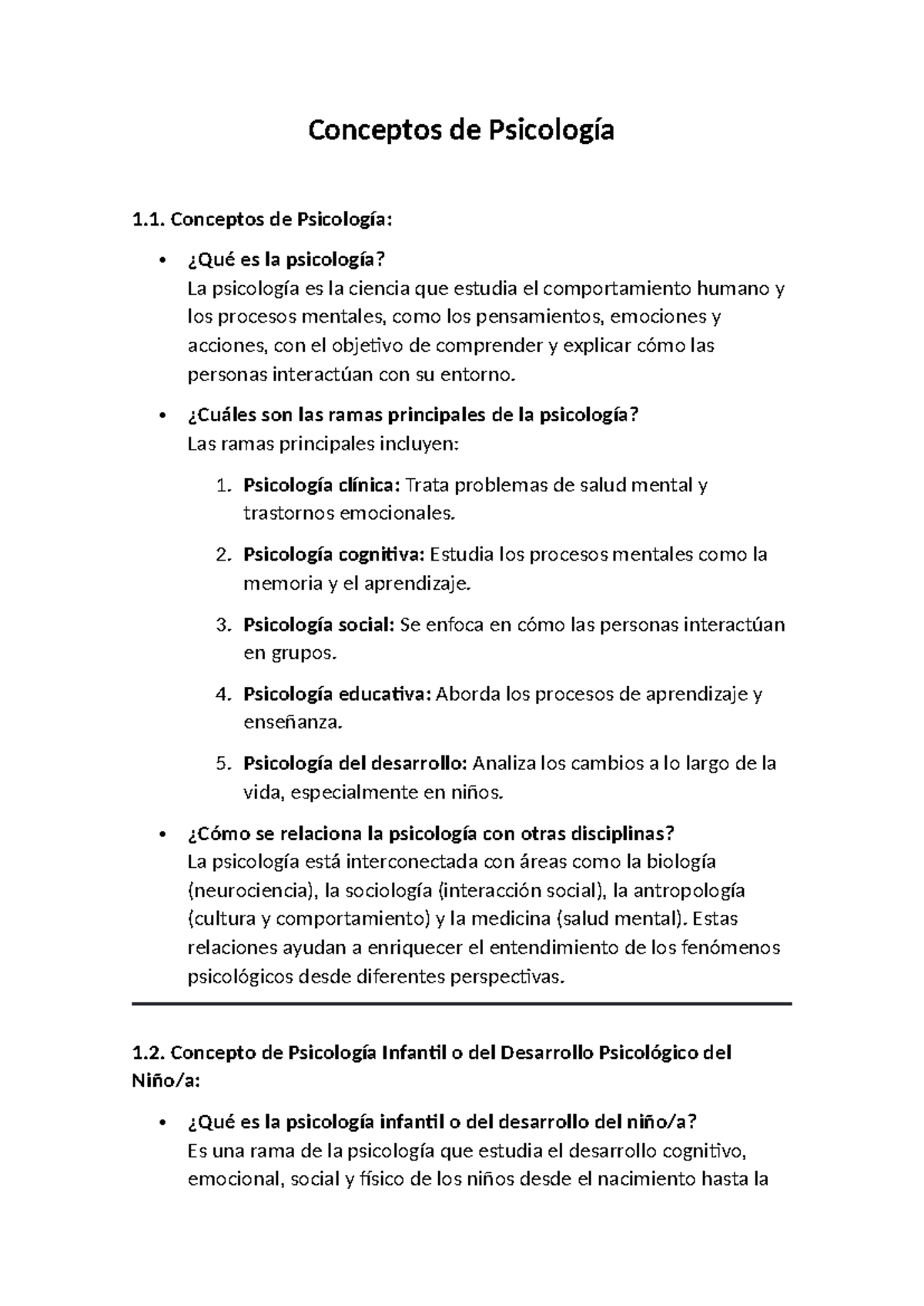 conceptos de psicologia - Conceptos de Psicología 1. Conceptos de Psicología: ¿Qué es la - Studocu