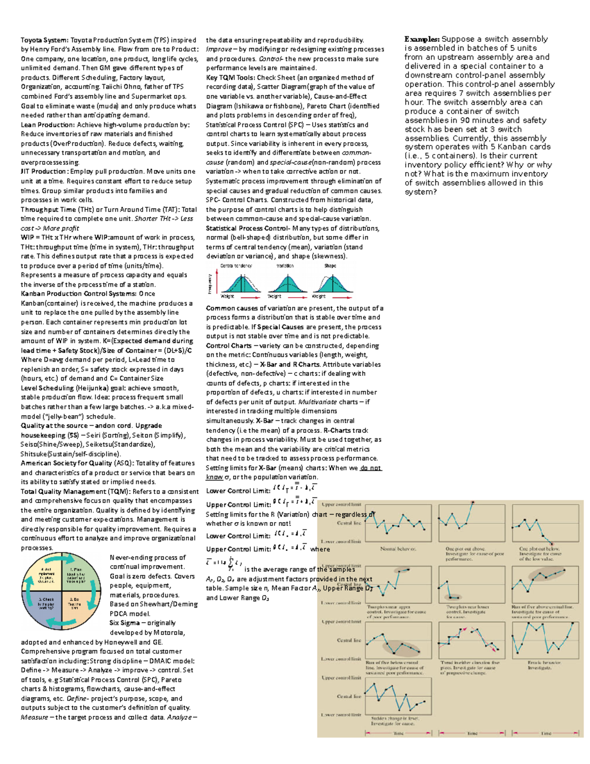 Cheat Sheet Exam 2 - Toyota System: Toyota Production System (TPS ...