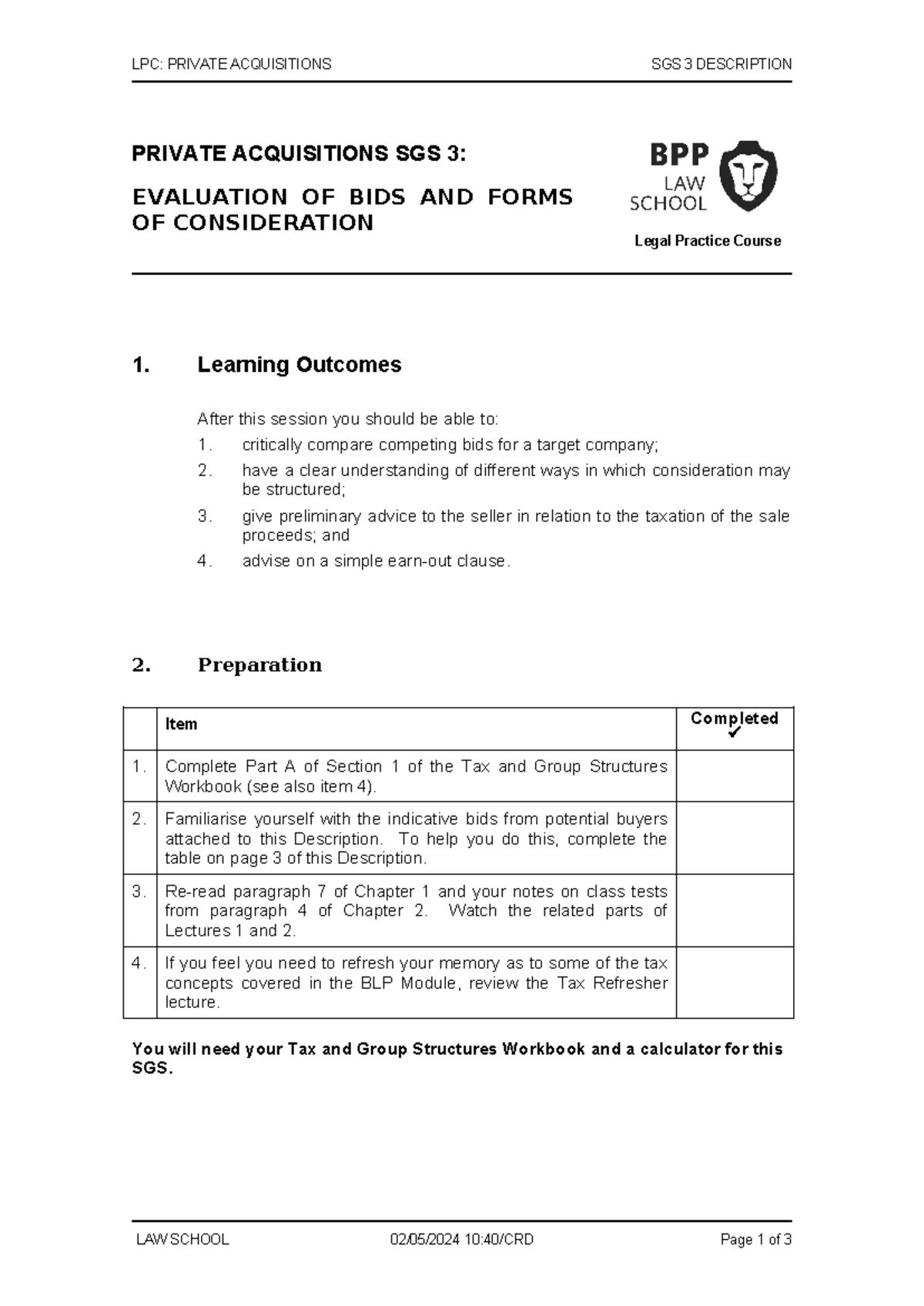 PA SGS 3 Description 2023-24 - LPC: PRIVATE ACQUISITIONS SGS 3 ...