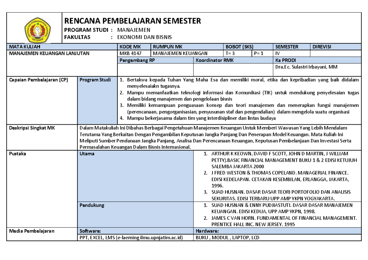 Kontrak Perkuliahan dan RPS - RENCANA PEMBELAJARAN SEMESTER PROGRAM ...