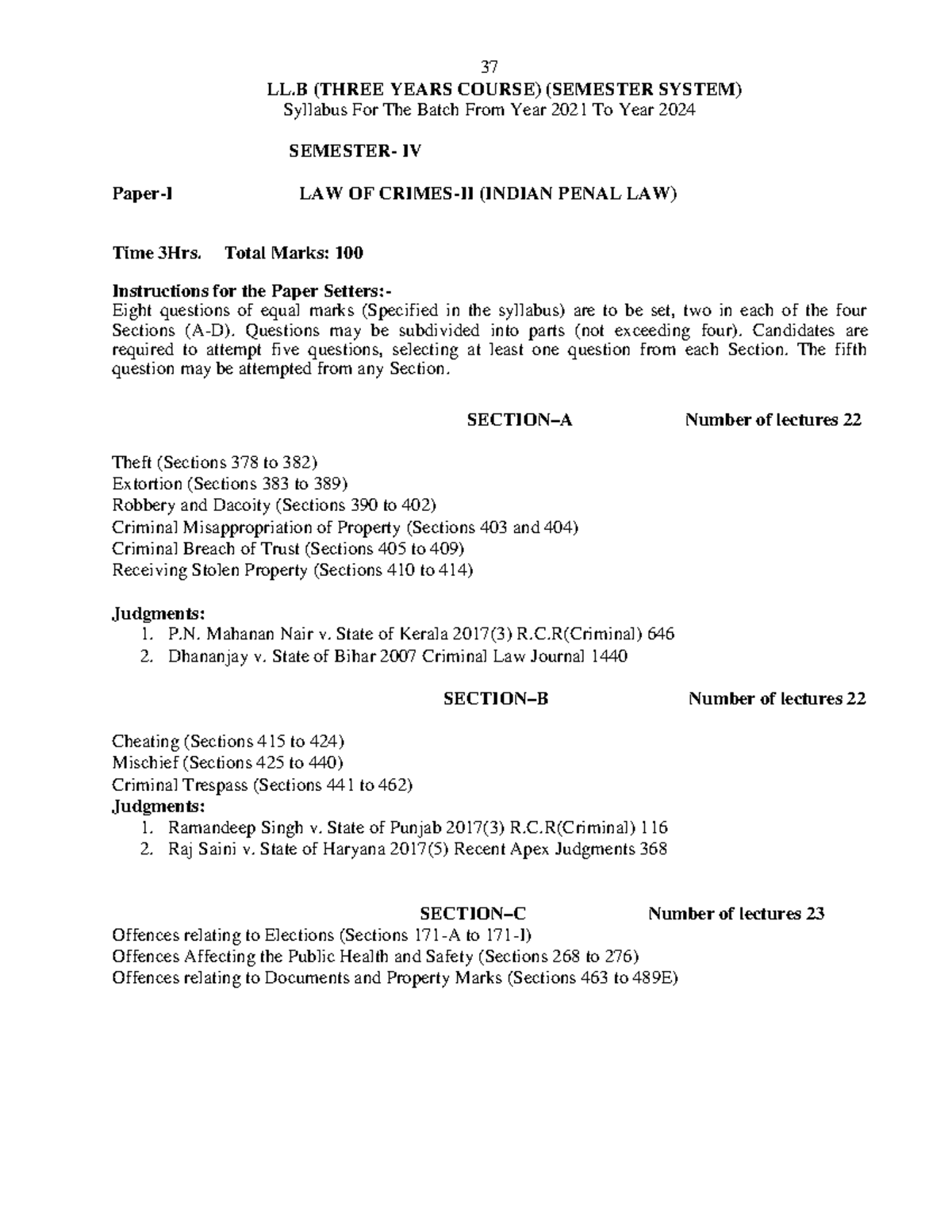 Llb syllabus - LL (THREE YEARS COURSE) (SEMESTER SYSTEM) Syllabus For ...