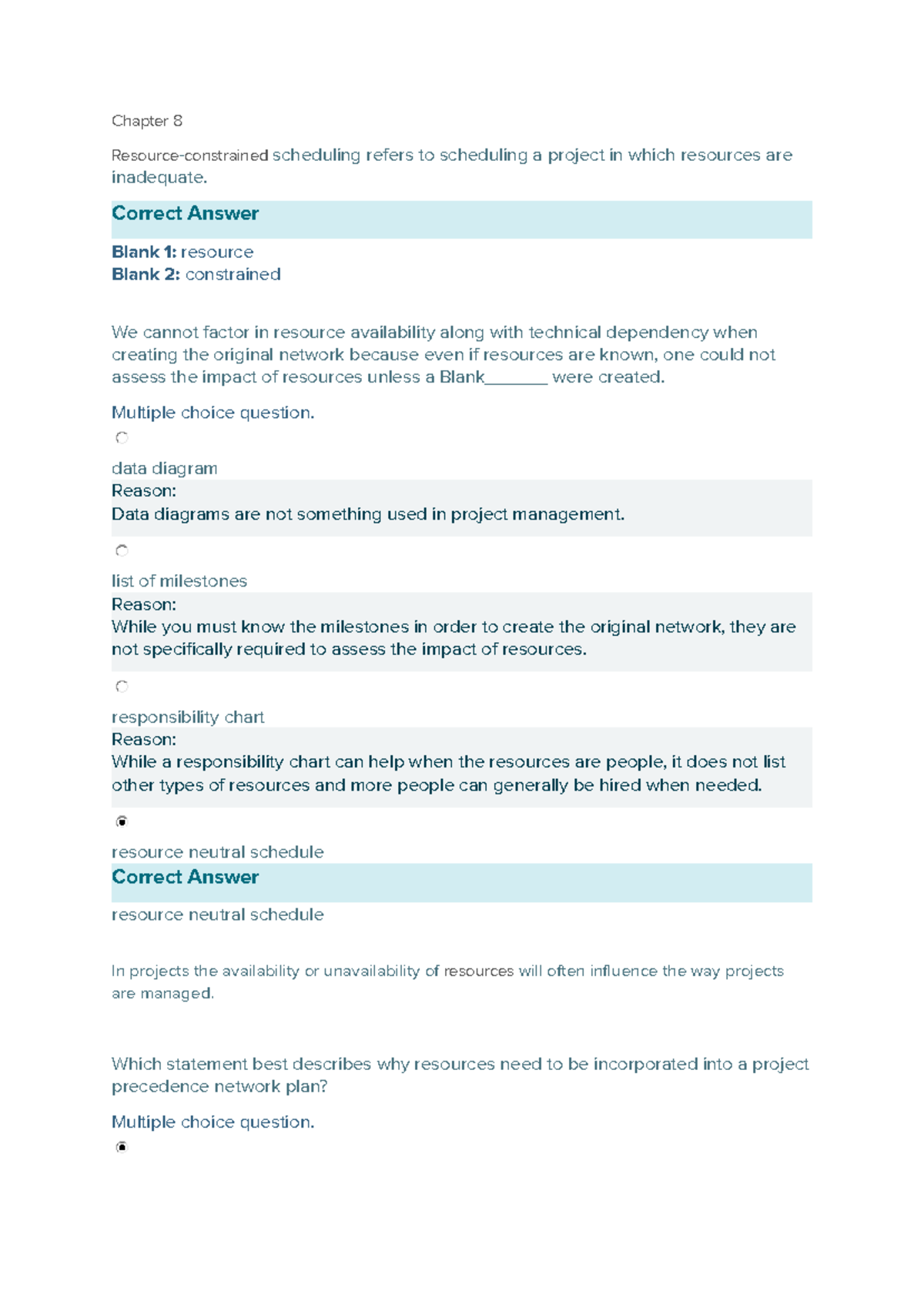 Chapter 8 smarbook - Project Management - Chapter 8 Resource-constrained scheduling refers to ...