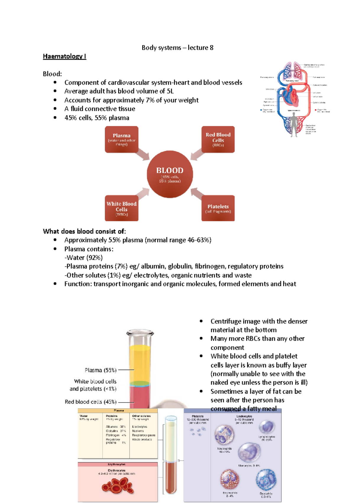 Lecture 8-haematology - Haematology I Blood: Body systems – lecture 8 ...