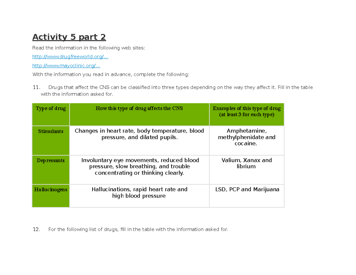 Activity 5 part 2 - Activity 5 part 2 Read the information in the ...