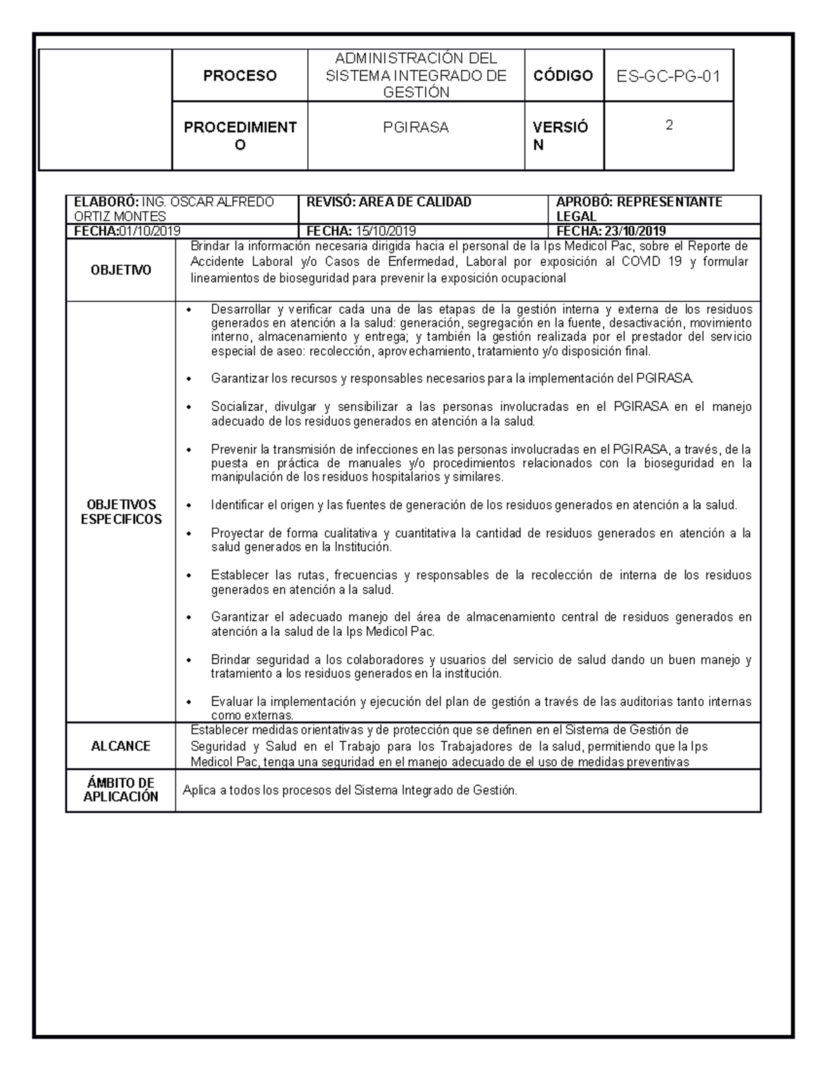 Protocolo Covid - sig - PROCESO SISTEMA INTEGRADO DE GESTIÓN CÓDIGO ES ...