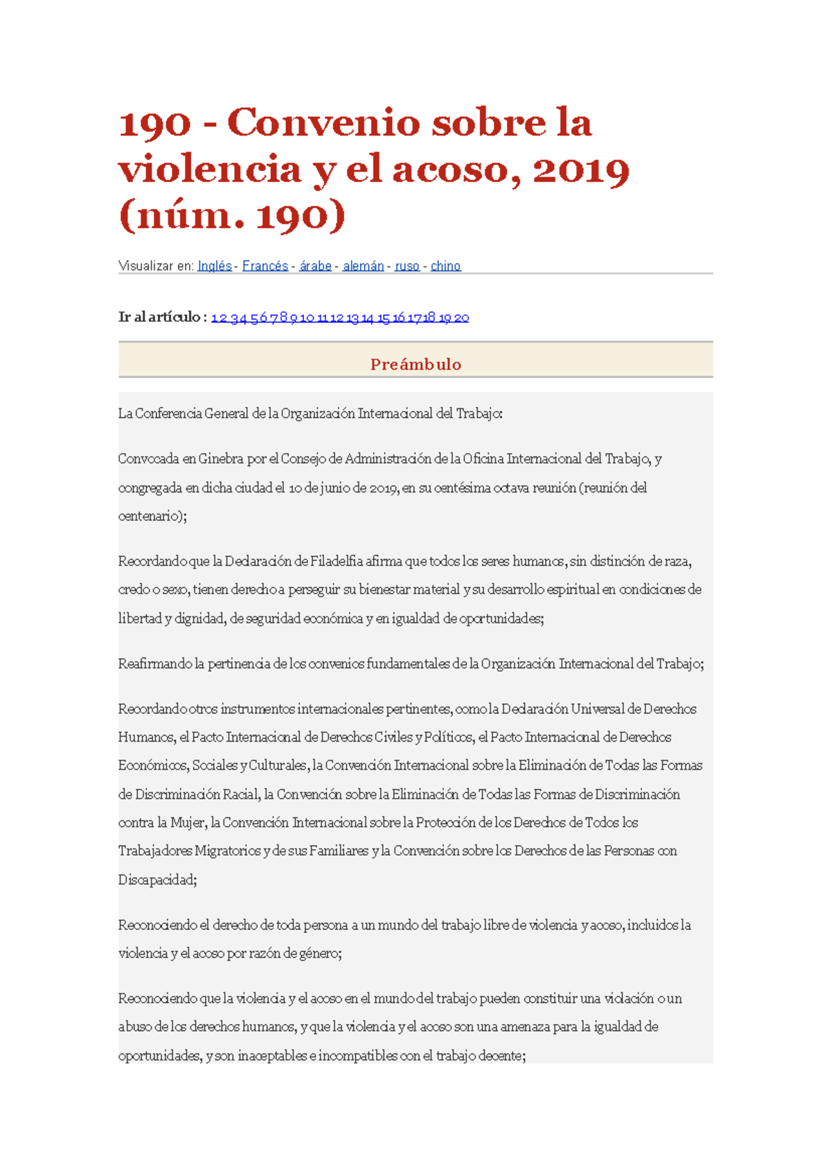 Convenio-190-OIT - Es el texto que hay que leer para el segundo parcial - 190 - Convenio sobre ...