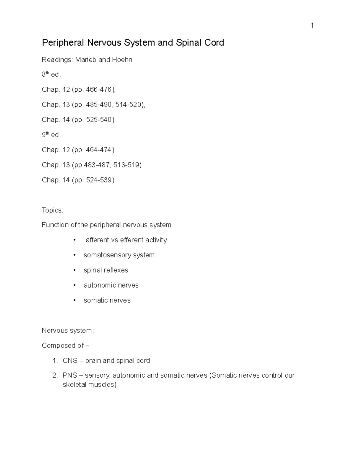Peripheral Nervous System and Spinal Cord - Peripheral Nervous System ...