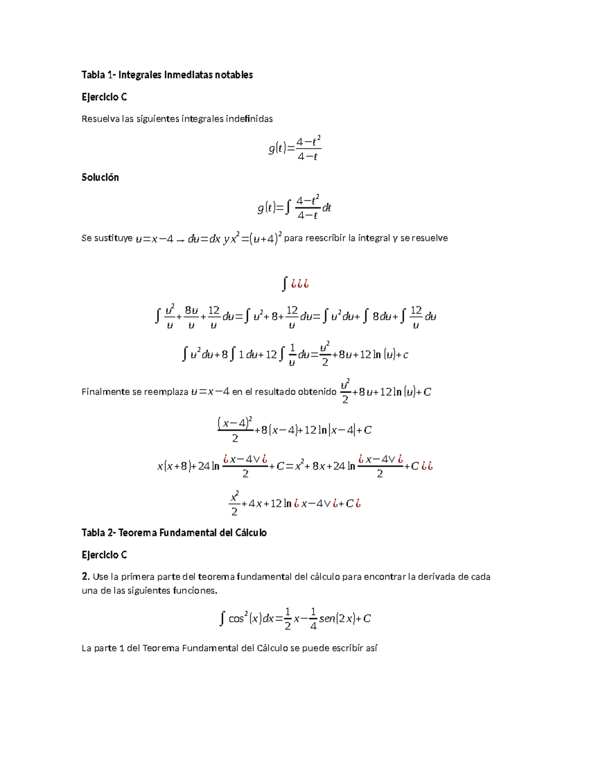 Fase 2 Ejercicios Literales C - Tabla 1- Integrales inmediatas notables ...