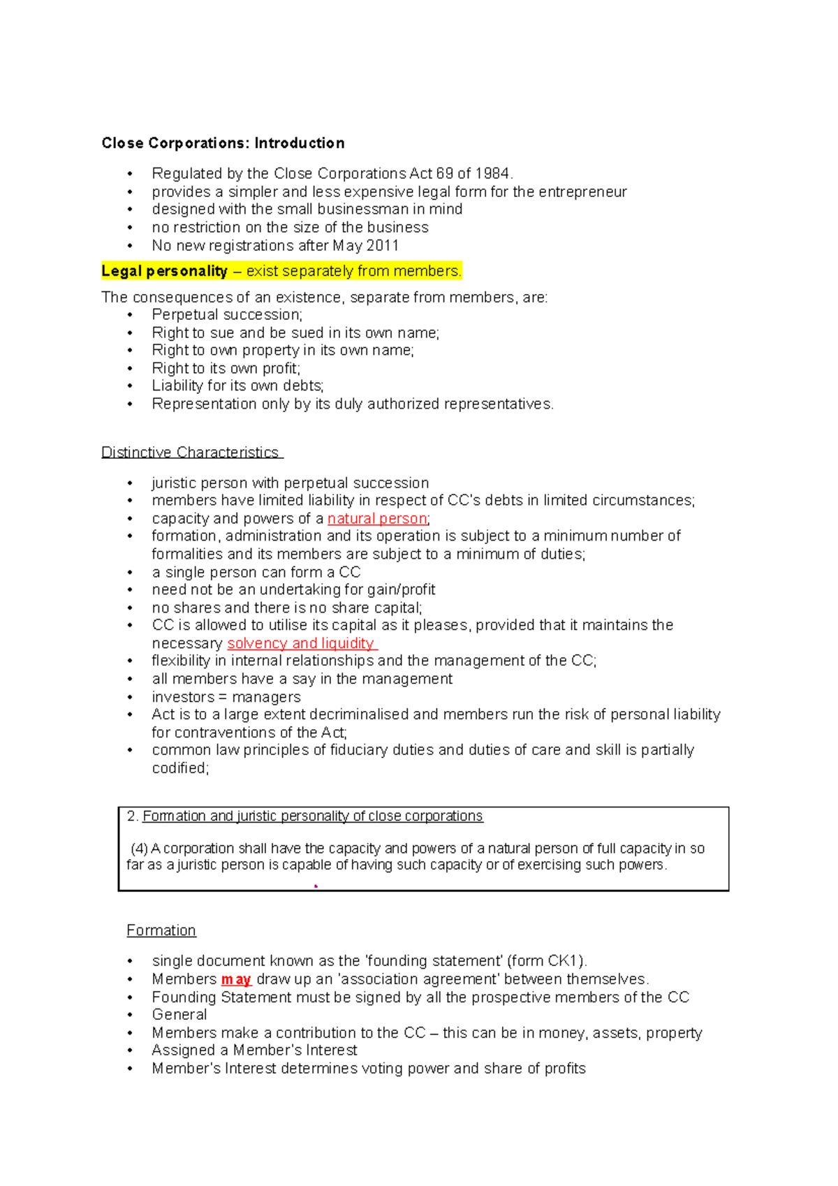 1 Close Corporations - Intro - Close Corporations Close Corporations ...