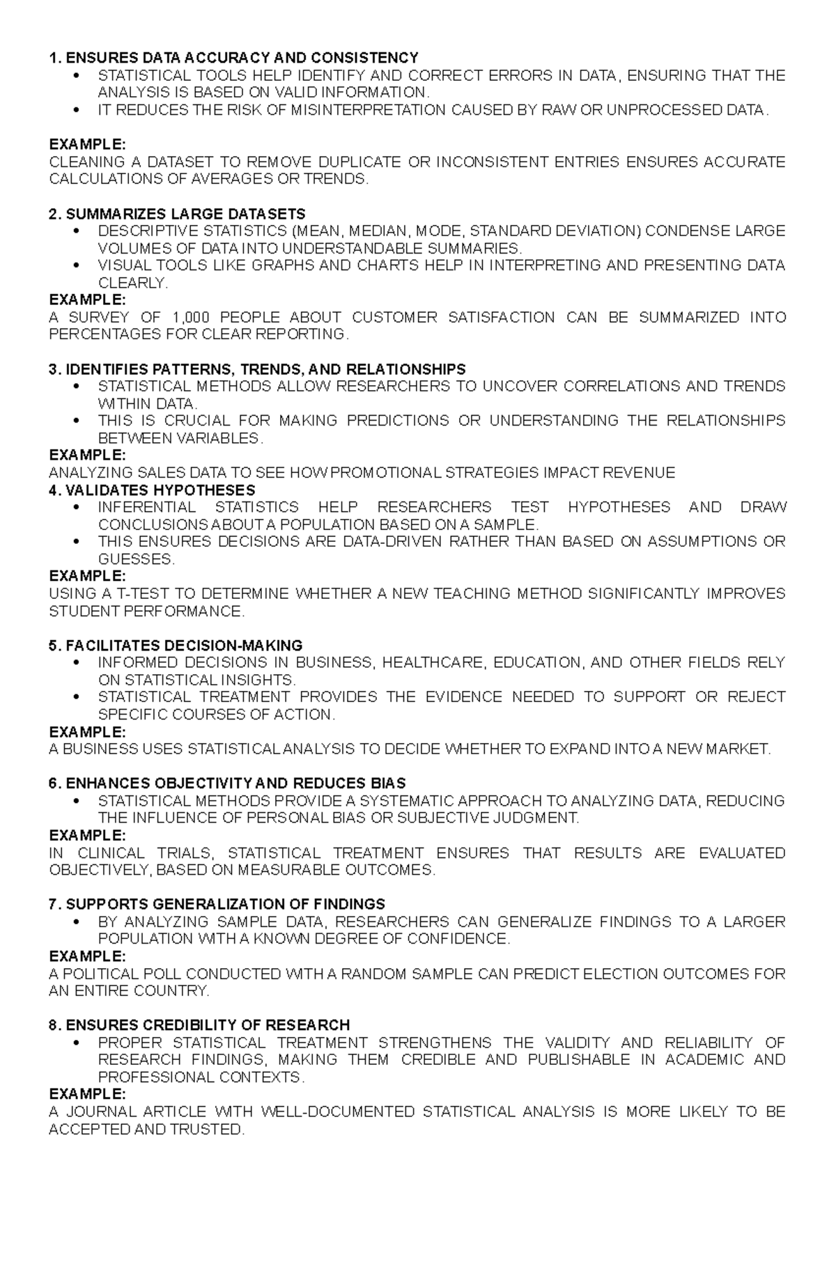 Statistical Treatment - 1. ENSURES DATA ACCURACY AND CONSISTENCY ...
