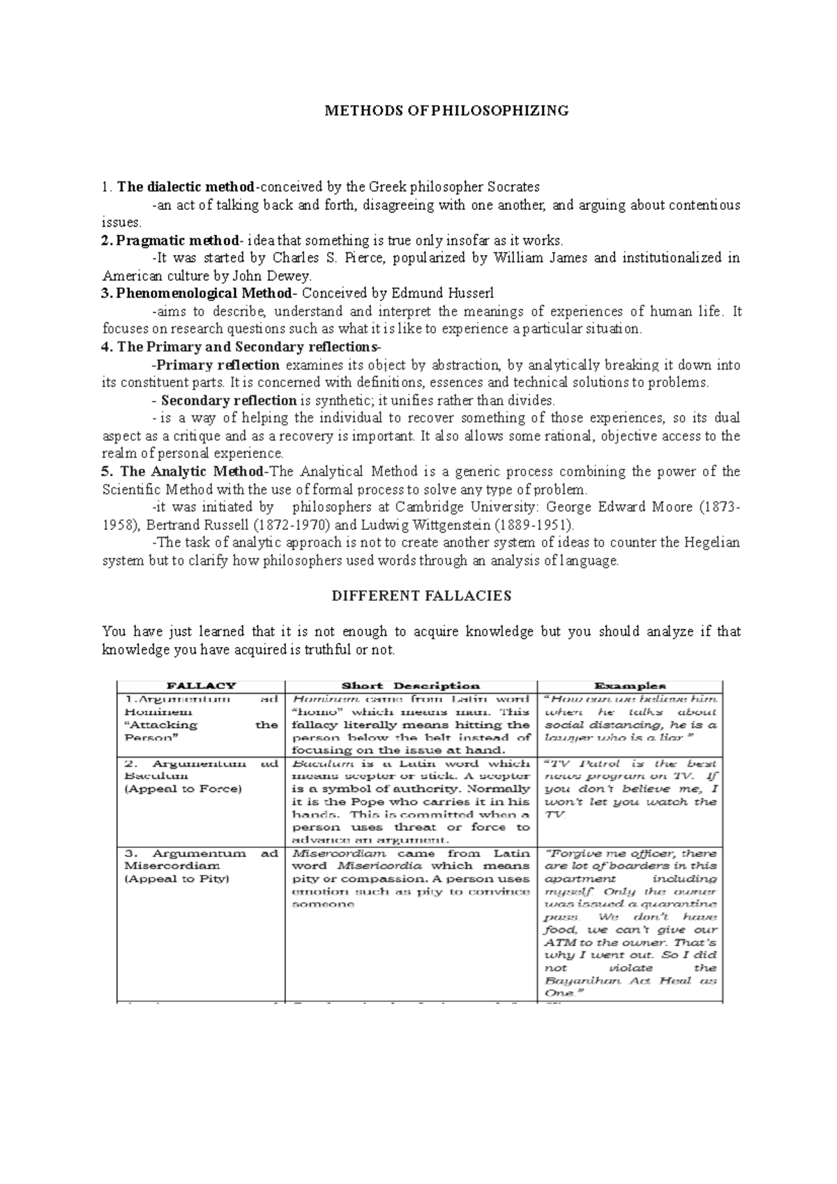 4. Methods OF Philosophizing - METHODS OF PHILOSOPHIZING The dialectic ...