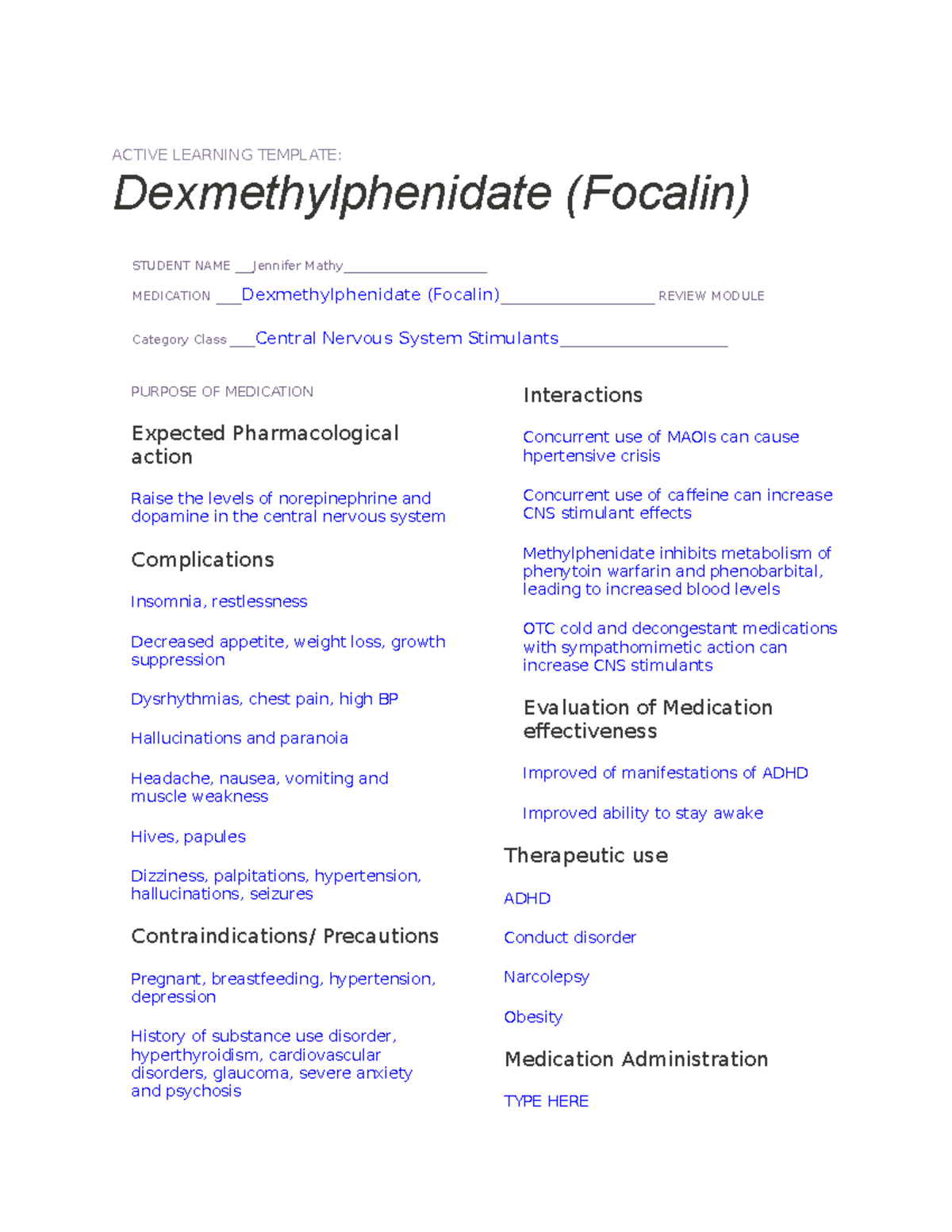 Dexmethylphenidate (Focalin) - ACTIVE LEARNING TEMPLATE ...