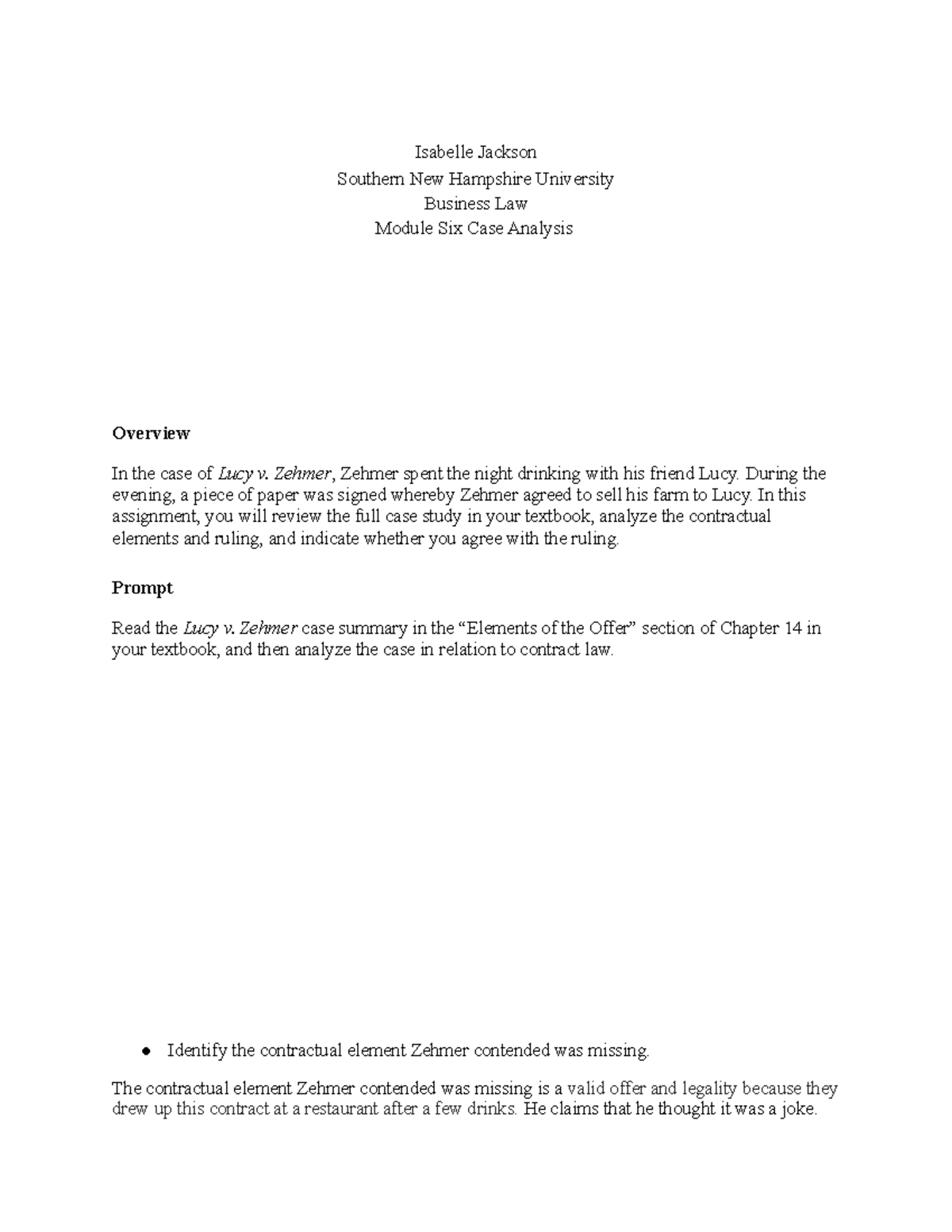 Module Six Case Analysis - Isabelle Jackson Southern New Hampshire ...