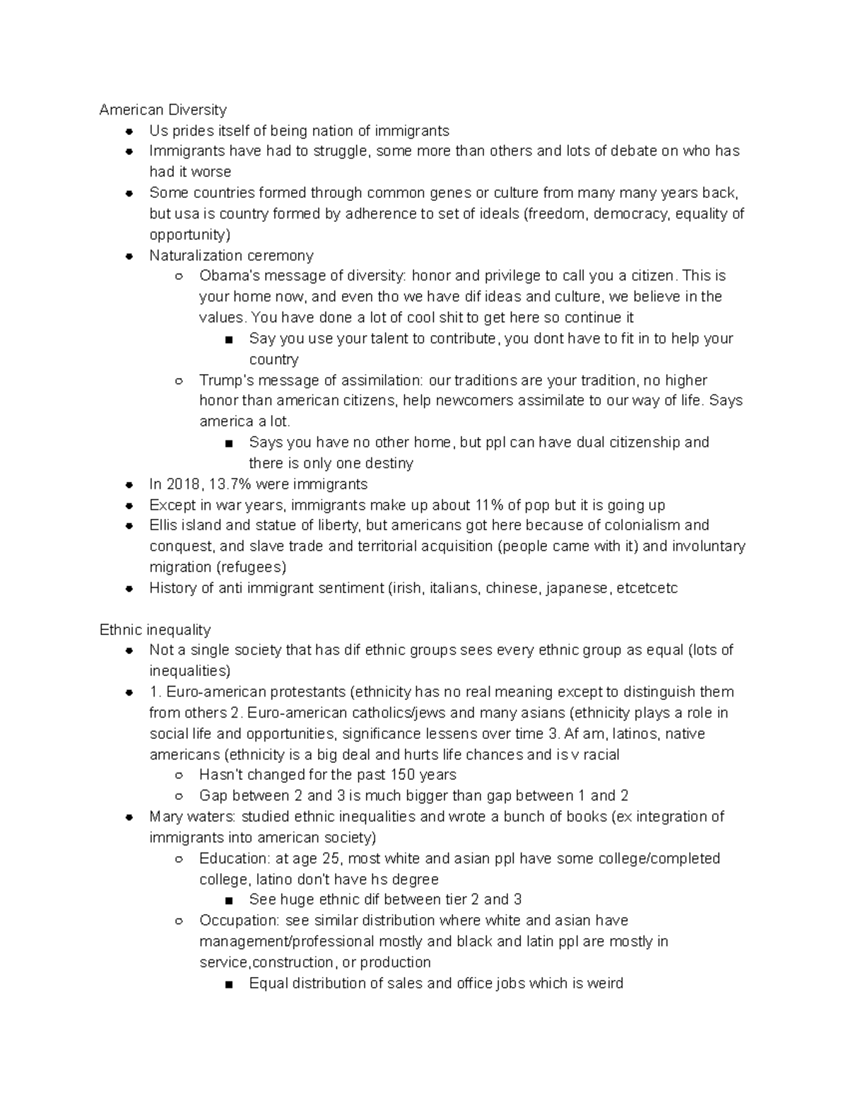 Week 5 notes - American Diversity Us prides itself of being nation of ...