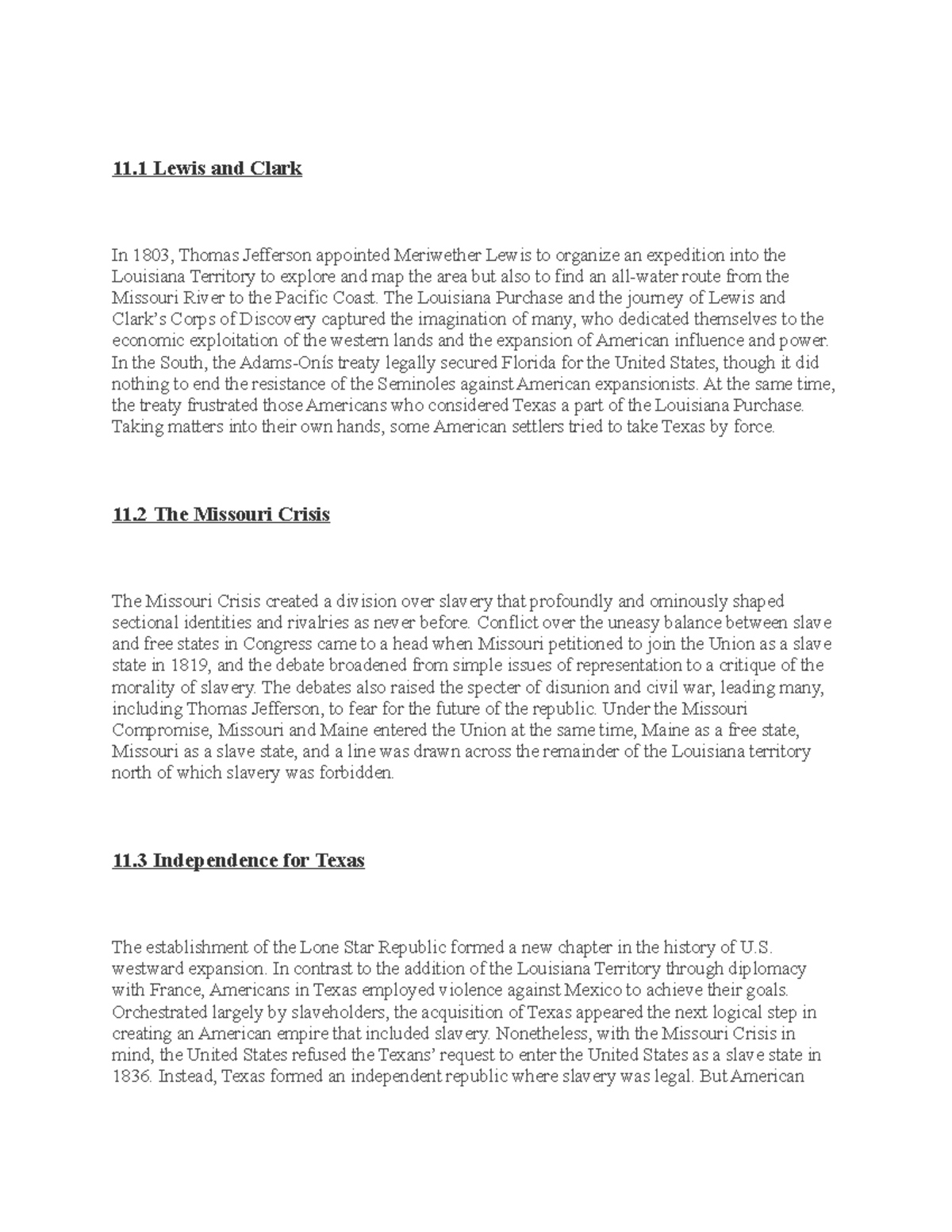 US History Chapter 11 Summary - 11 Lewis and Clark In 1803, Thomas ...
