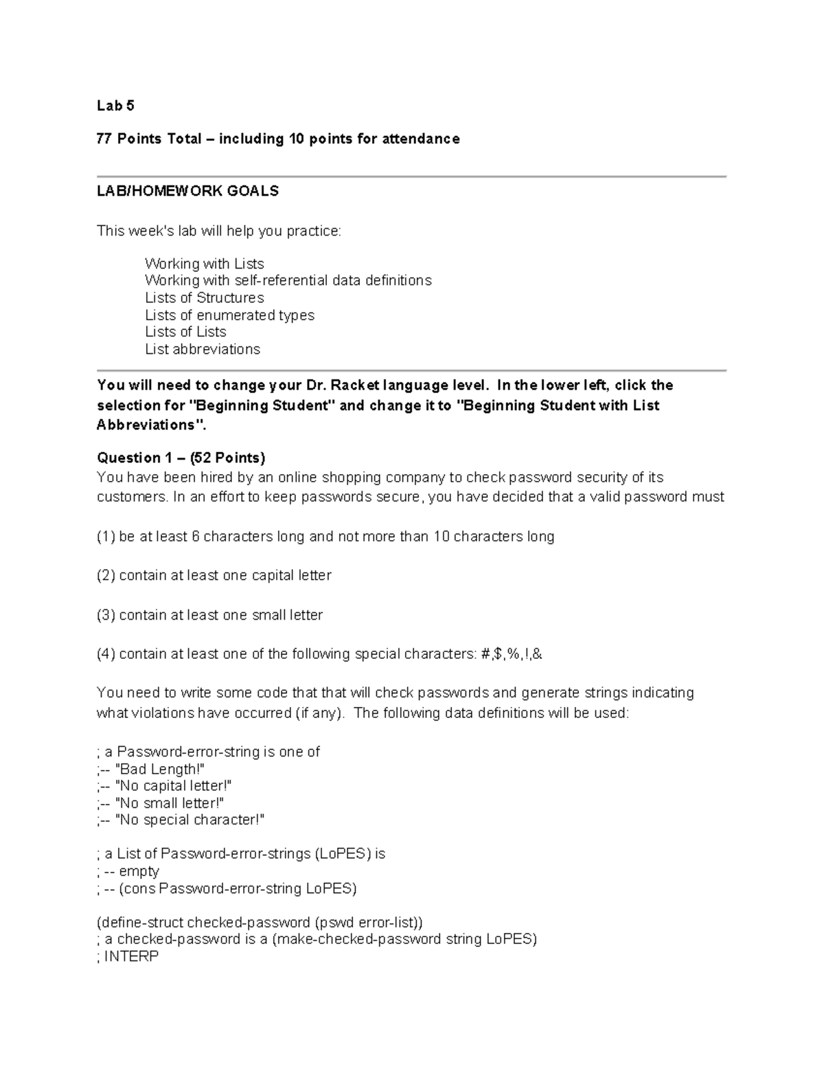 Lab5 - Mandatory weekly lab - Lab 5 77 Points Total – including 10 points for attendance - Studocu