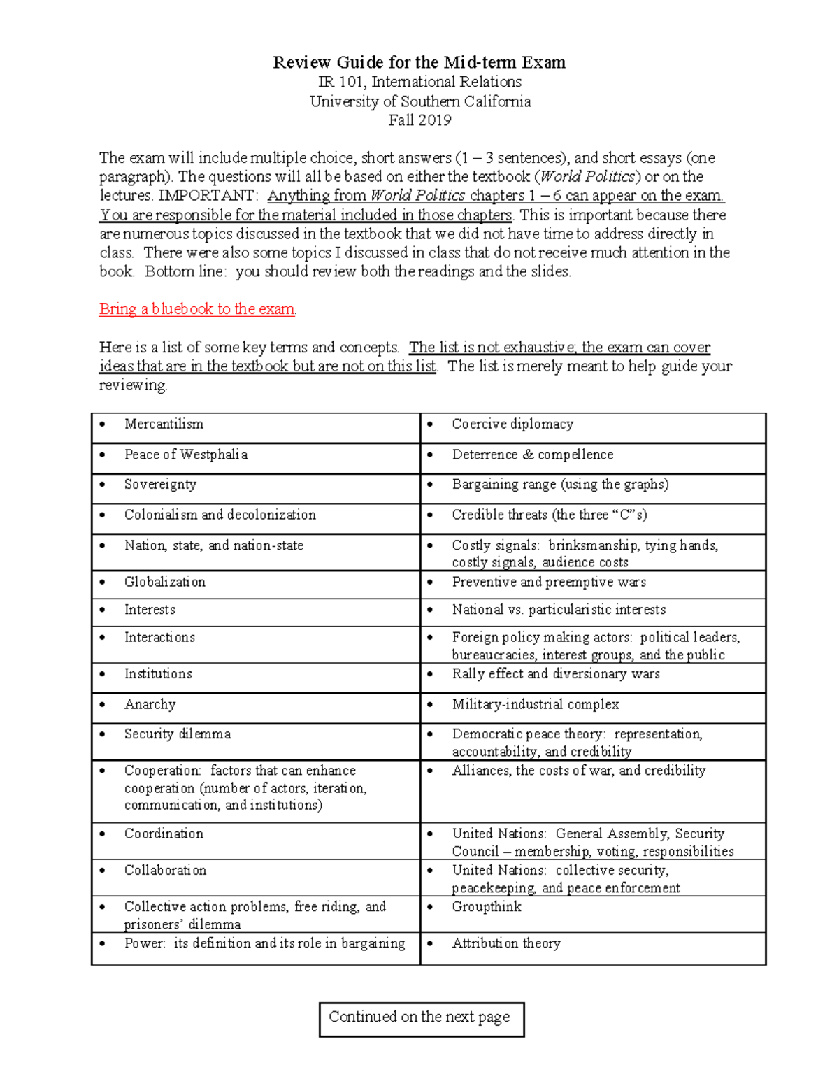 Midterm-review-f19 - Review for all notes for the midterm - Review ...