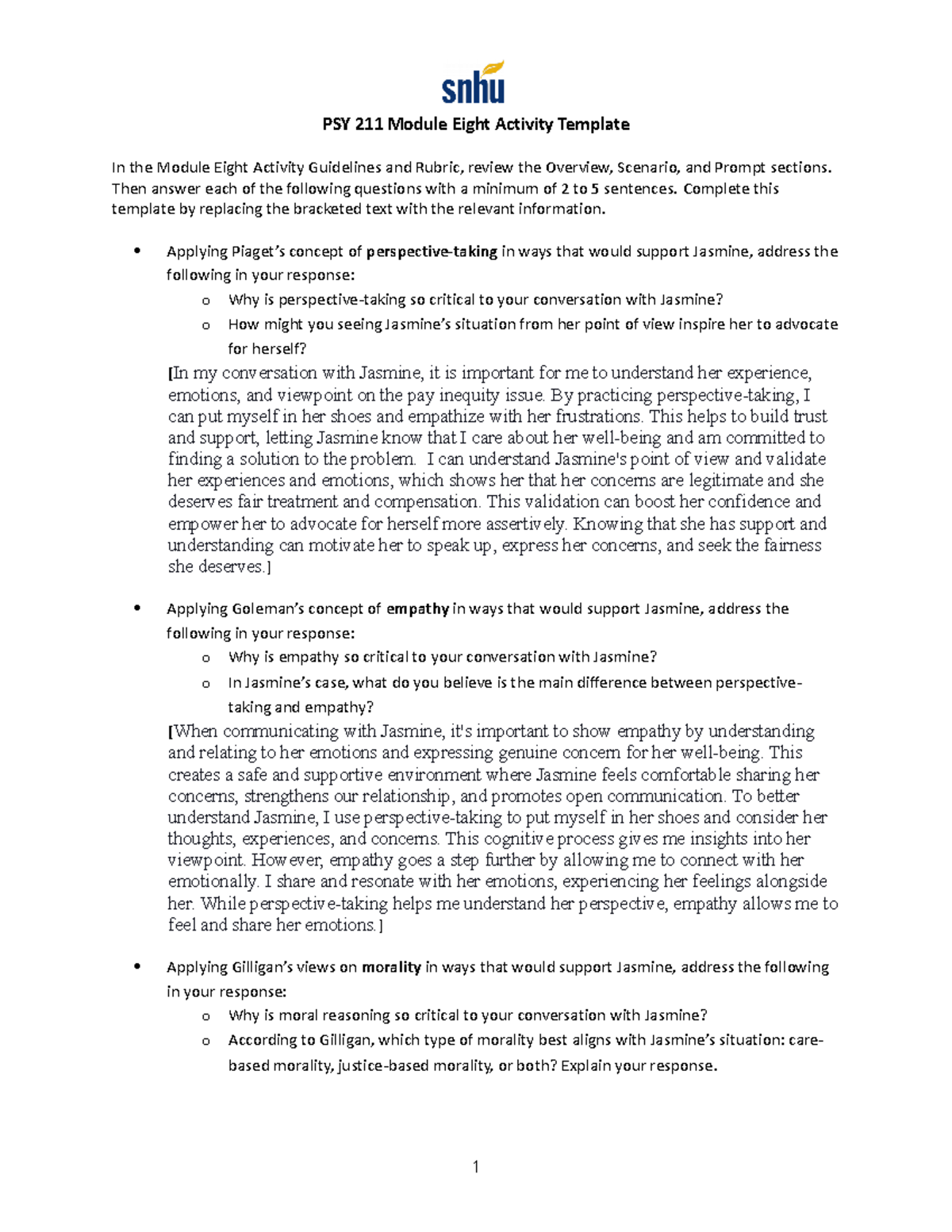 PSY 211 TI Module Eight Activity Template - Then answer each of the ...