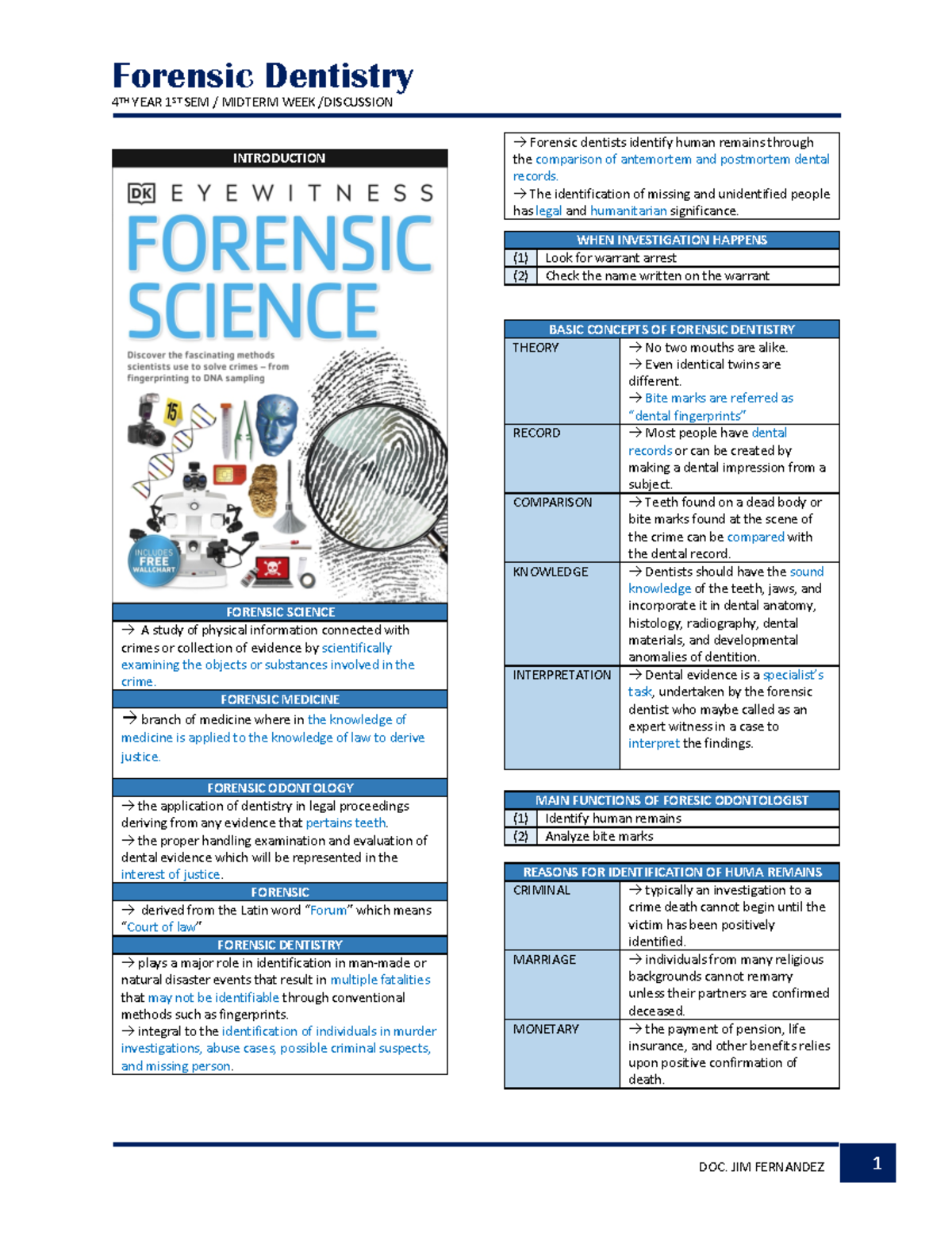 Forensic Dentistry Trans - 4 TH YEAR 1ST SEM / MIDTERM WEEK /DISCUSSION ...
