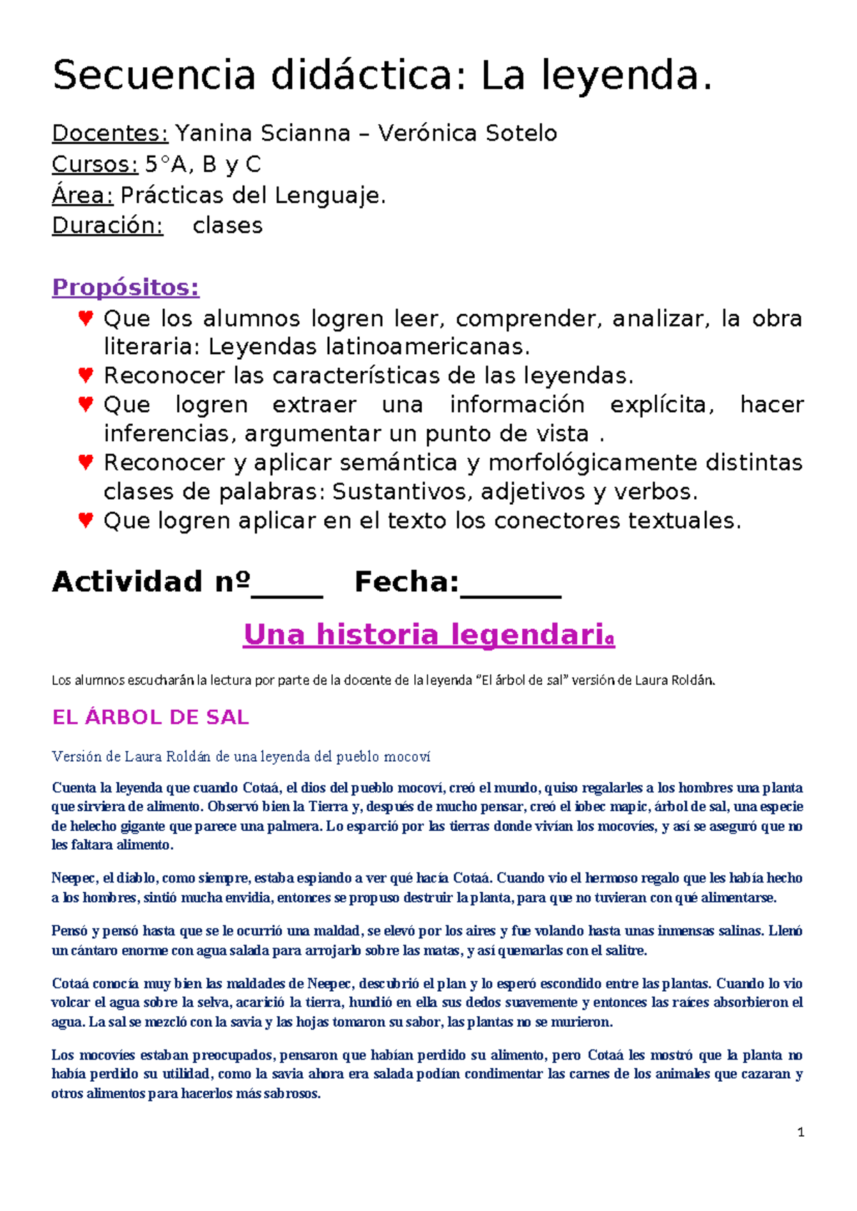 Secuencia de Leyenda - Secuencia didáctica: La leyenda. Docentes ...