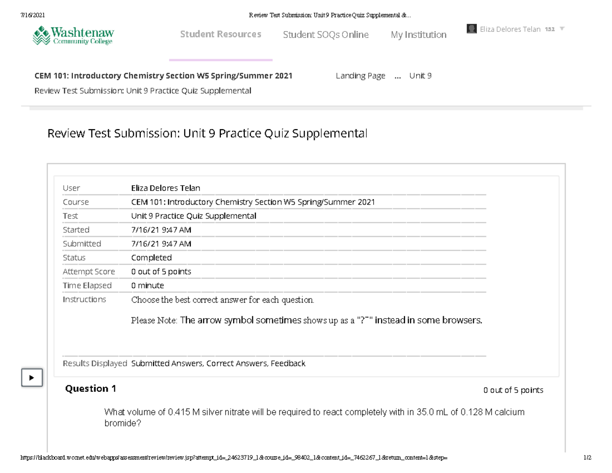 (Insert)Review Test Submission Unit 9 Practice Quiz Supplemental ...
