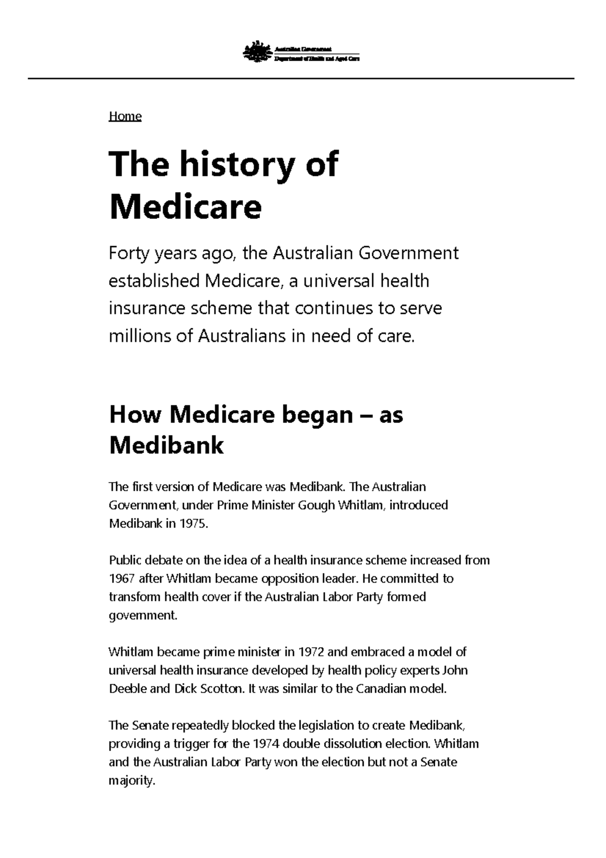 The history of Medicare Readings - Home The history of Medicare Forty ...