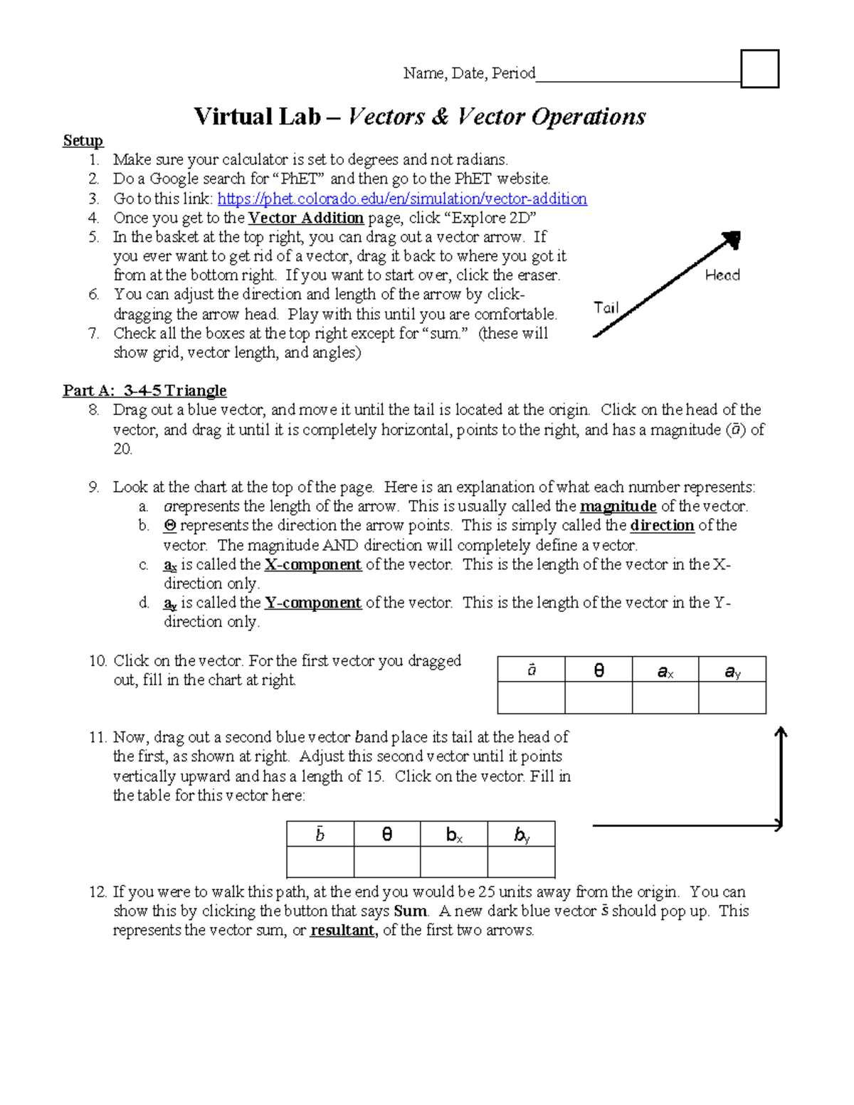 Lab 3 - Phet Addition of Vectors - Name, Date, Period_____________________________ Virtual Lab ...