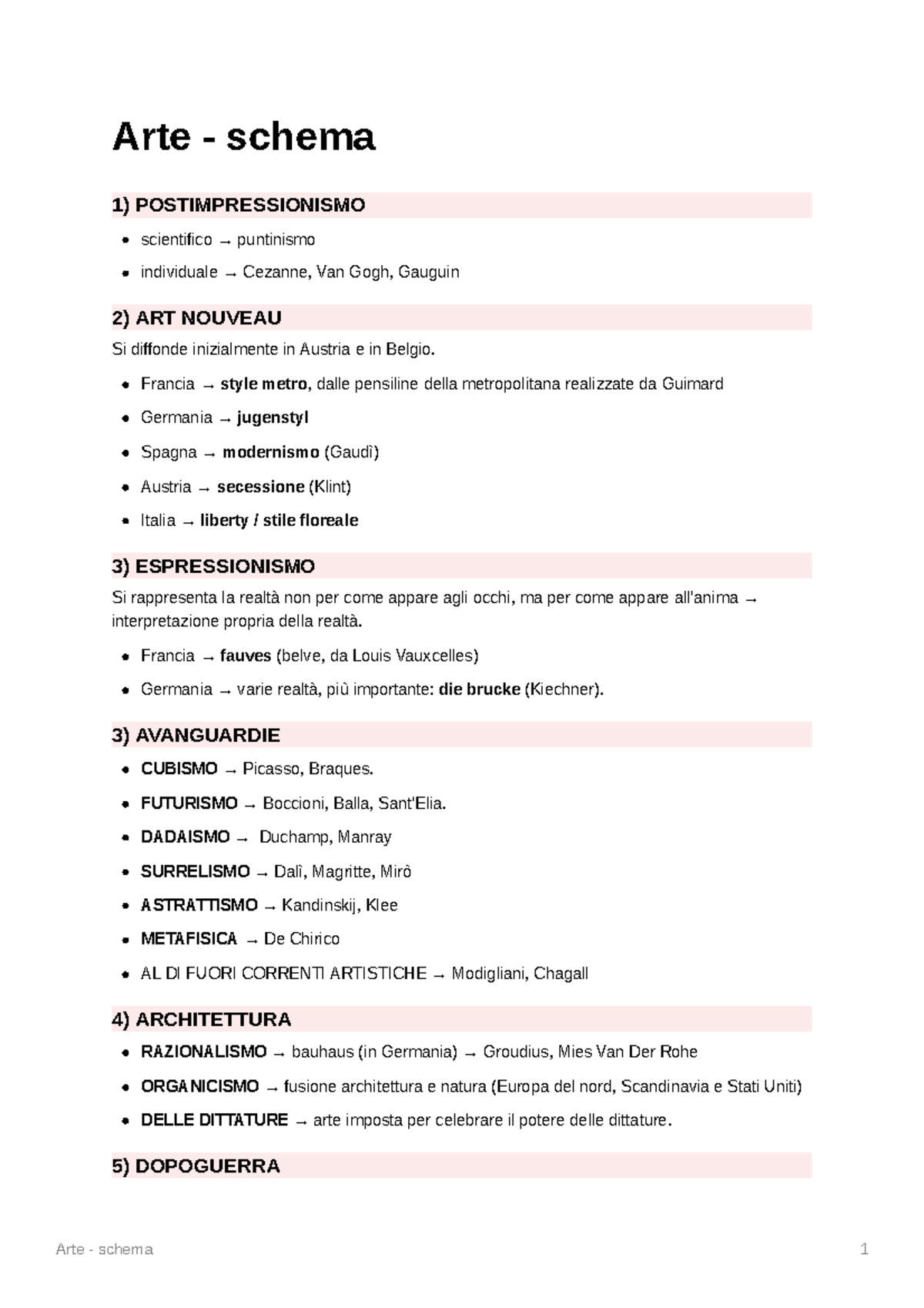 Schema programma Arte 5a - Arte - schema 1 Arte - schema 1 ...