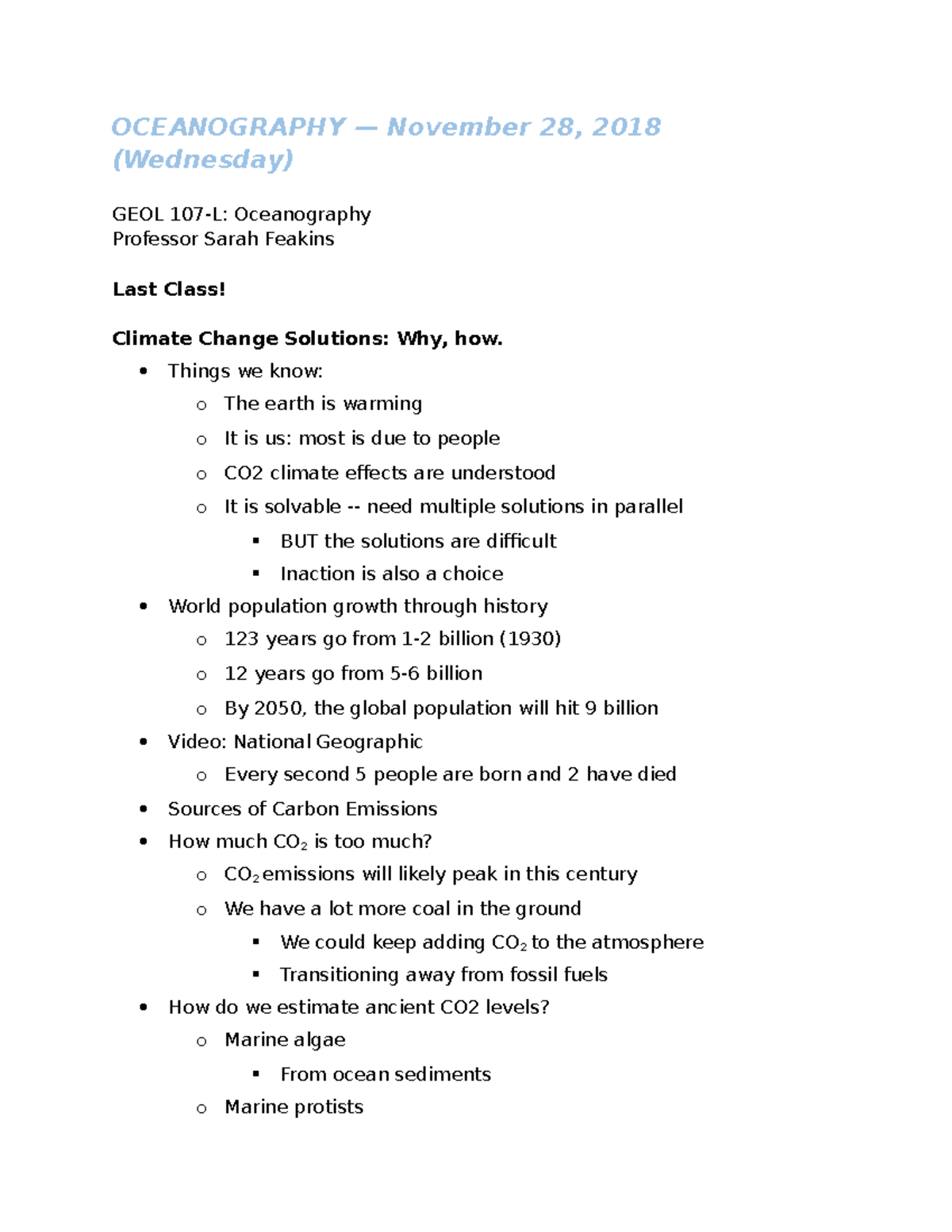 GEOL 107 11.28.18 - OCEANOGRAPHY — November 28, 2018 (Wednesday) GEOL ...