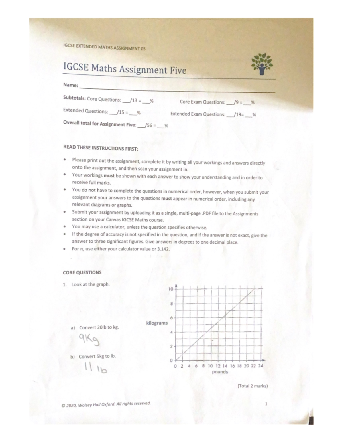 Igcse Maths Assignment Five - Studocu