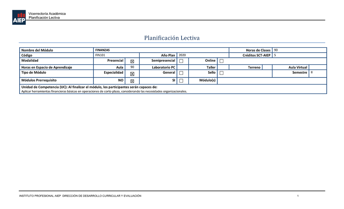 FIN101 PED-PEV - CGE24566 - Planificación Lectiva Planificacio n ...